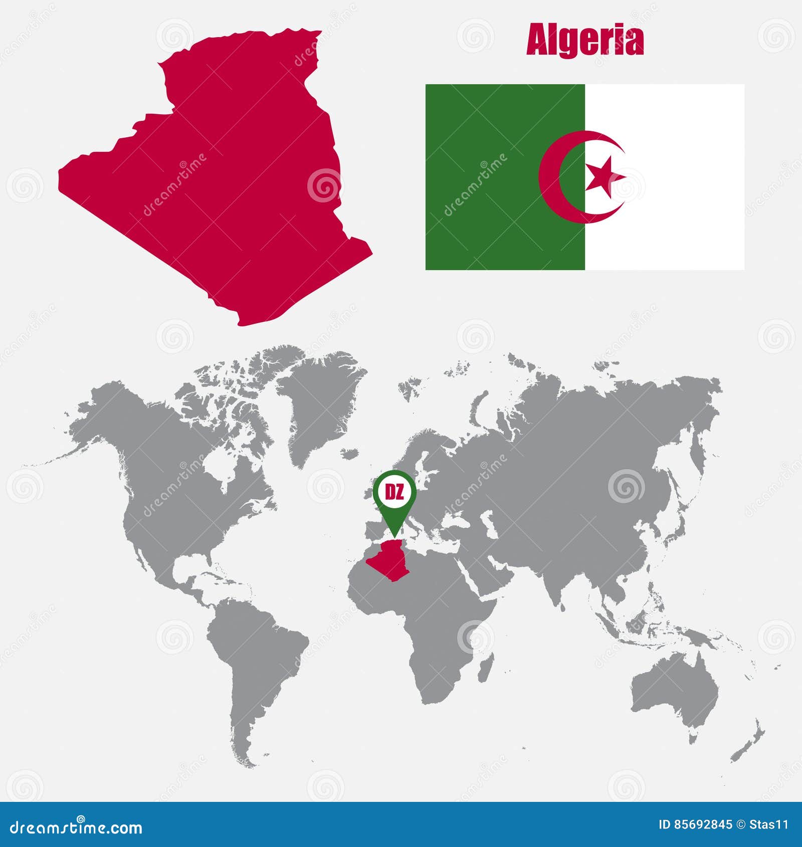 Algeria Map on a World Map with Flag and Map Pointer. Vector ...