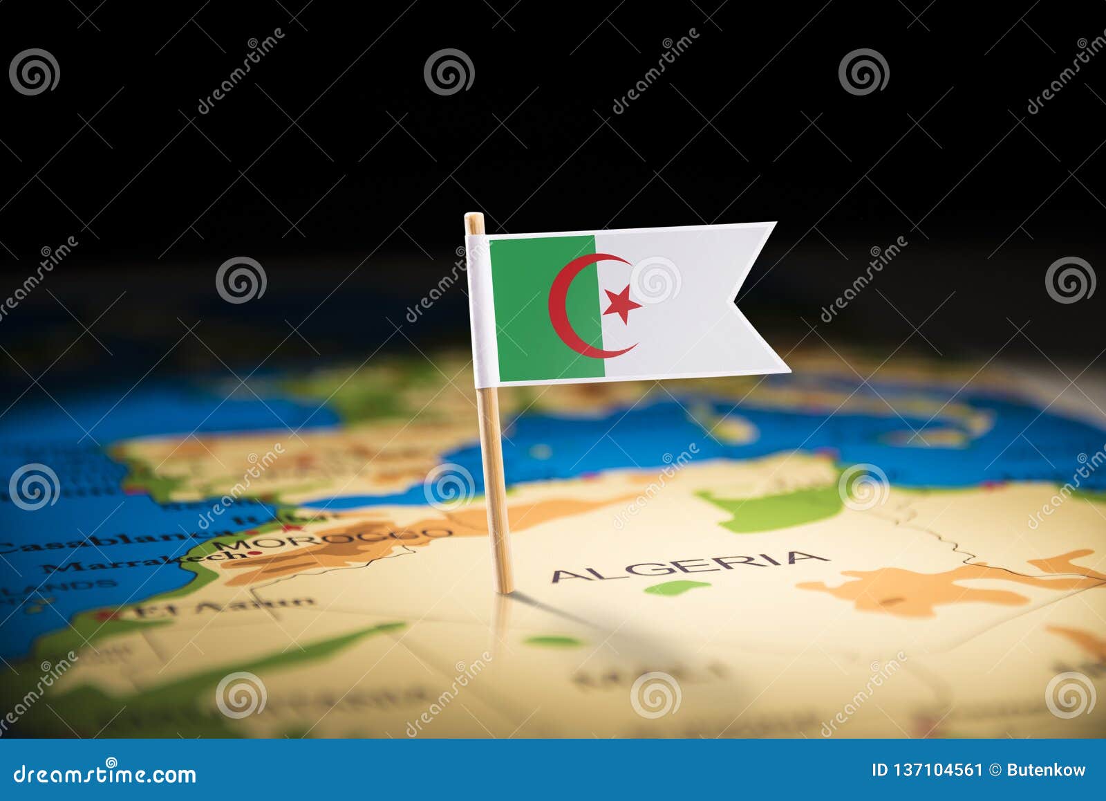 Algeria Marked with a Flag on the Map Stock Image - Image of emblem ...