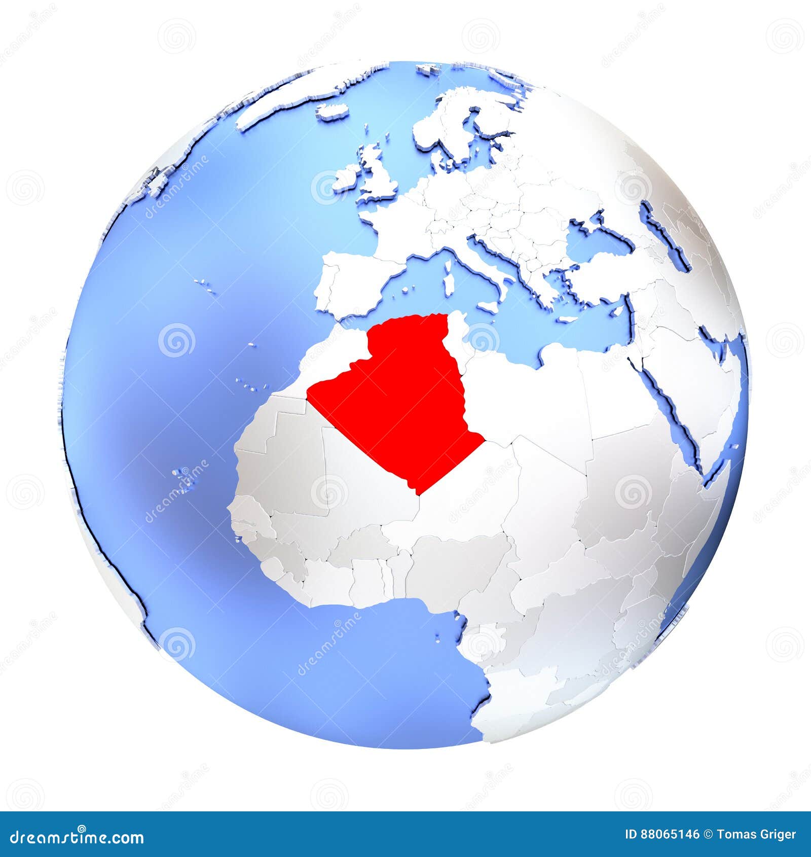 Algeria on Metallic Globe Isolated Stock Illustration - Illustration of ...