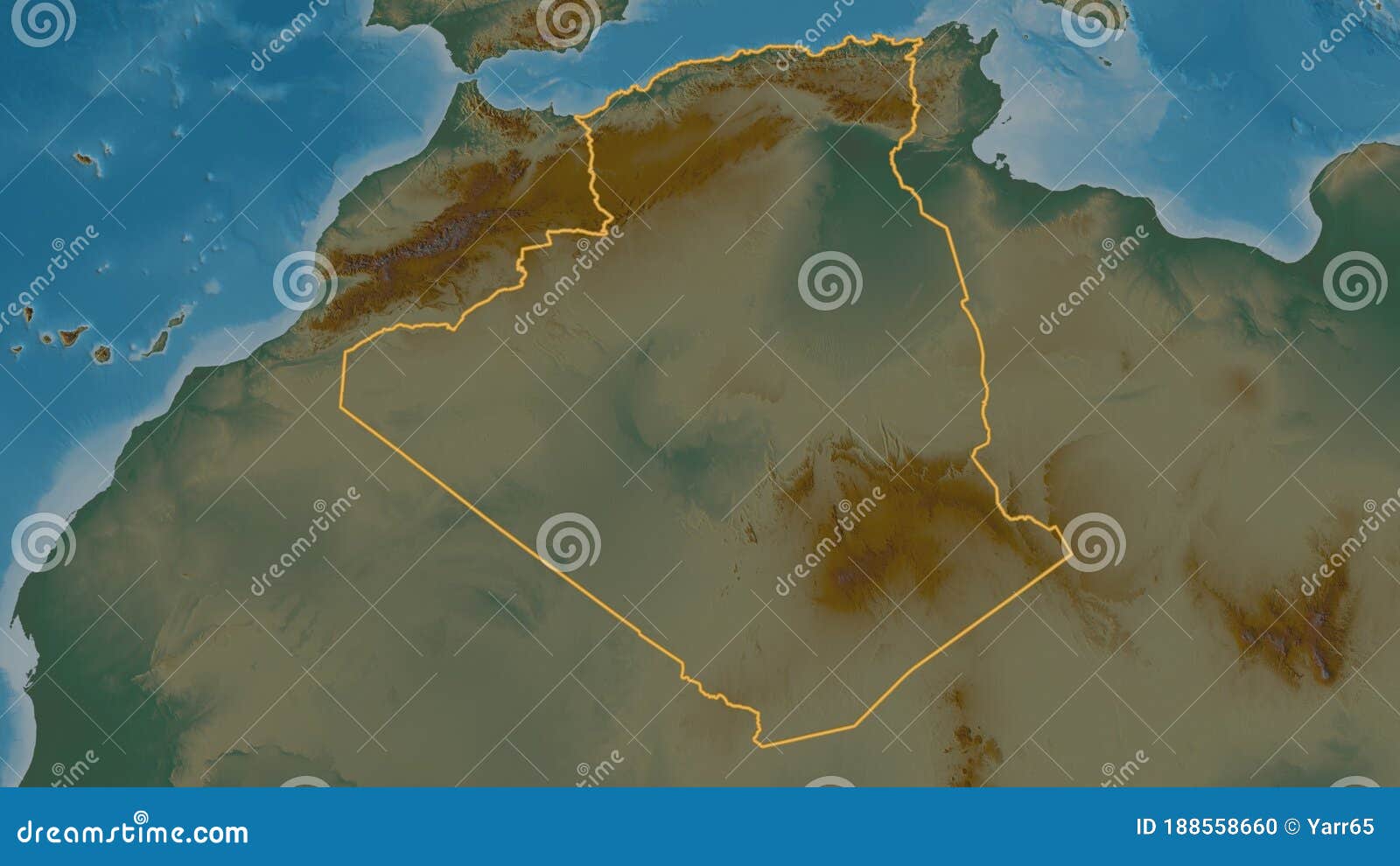 Algeria - overview. Relief stock illustration. Illustration of ...
