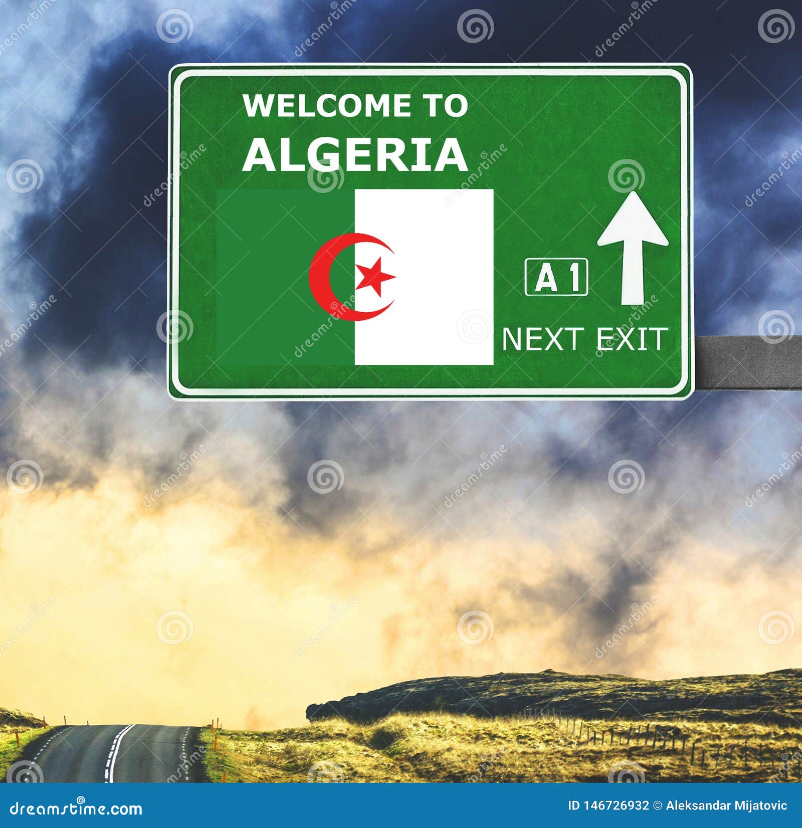 Algeria Road Sign Against Clear Blue Sky Stock Photo - Image of guide ...