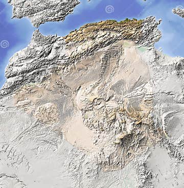 Algeria, shaded relief map stock illustration. Illustration of physical ...