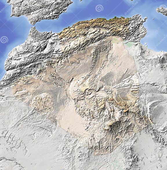 Algeria, shaded relief map stock illustration. Illustration of physical ...
