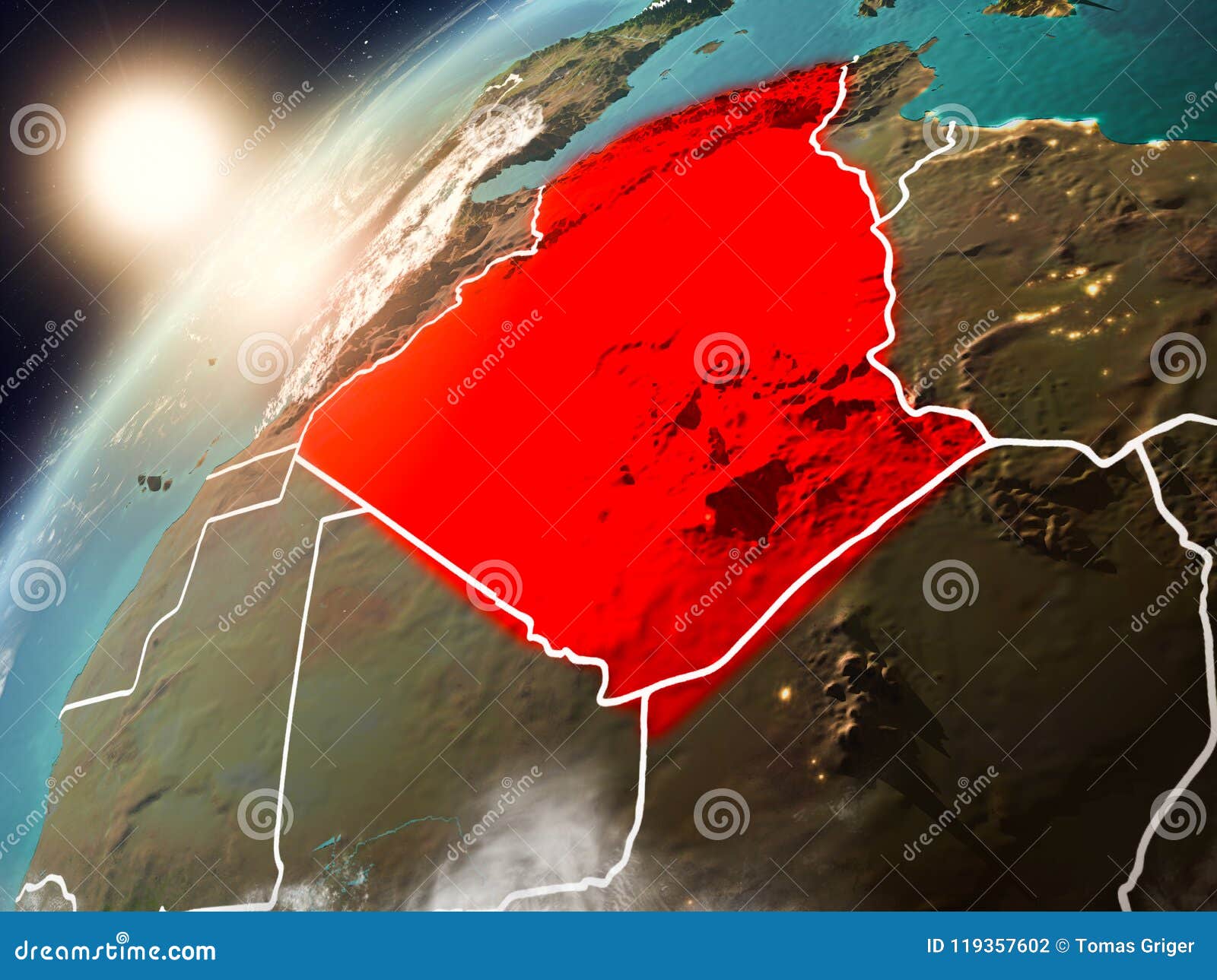 Algeria on Planet Earth in Sunset Stock Illustration - Illustration of ...