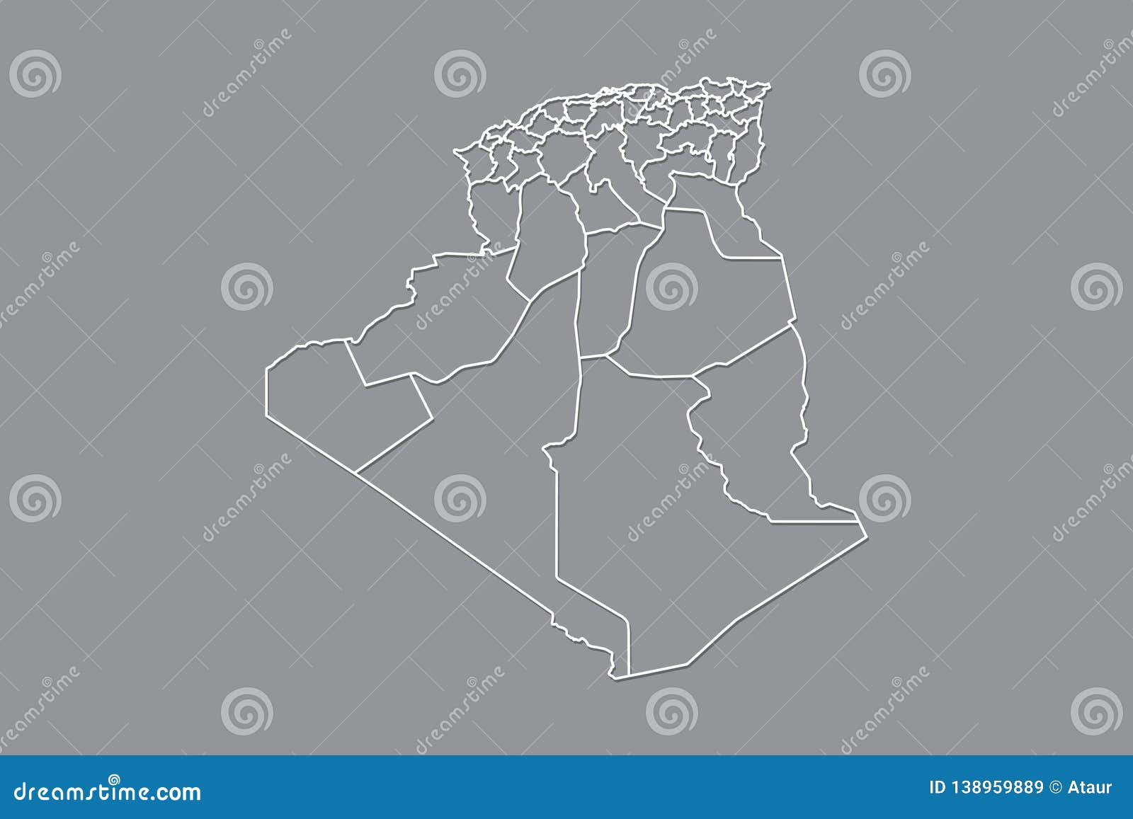 Algeria Vector Map with Border Lines of Provinces Using Gray Color on ...