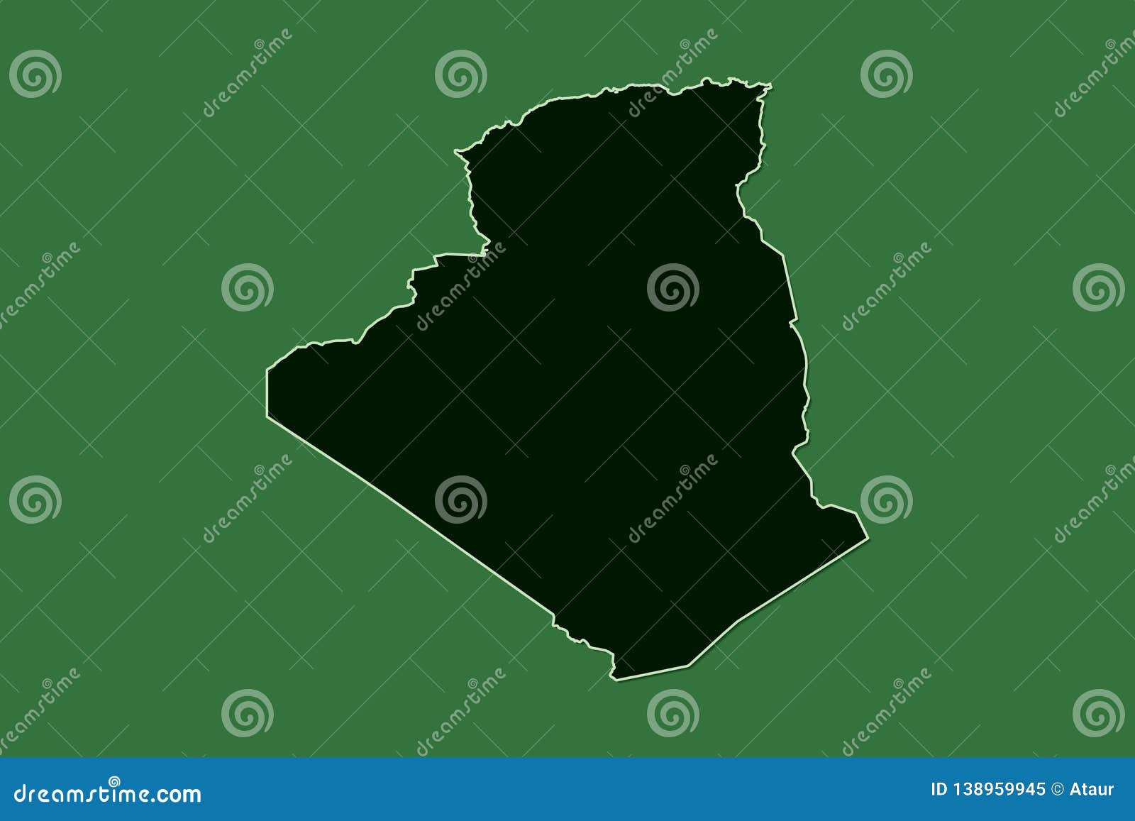 Algeria Vector Map with Single Border Using Dark Green Color on Light ...