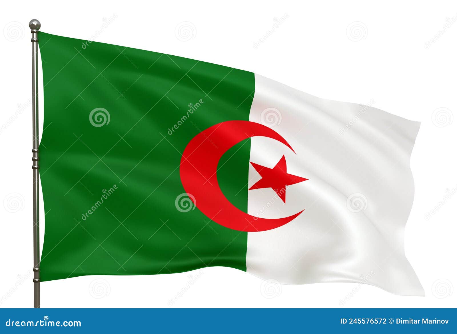 Algerian Flag Waving In The Wind. Close Up Of Argelia Banner Blowing ...