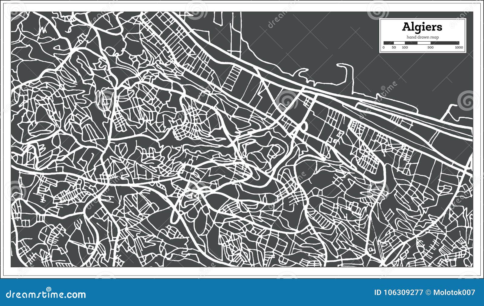 Algiers Algeria Map In Black And White Color. Cartoon Vector ...