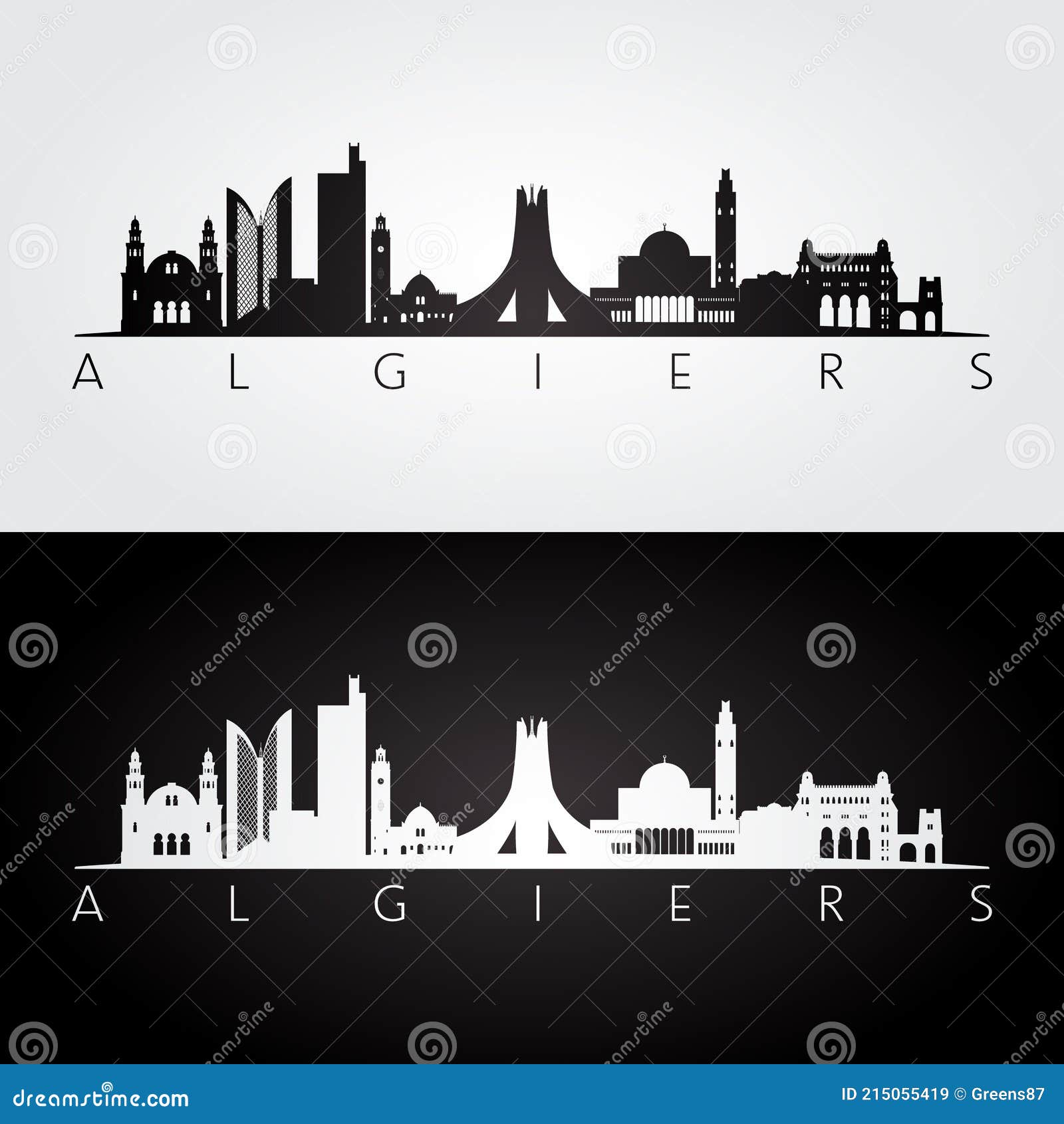 Algiers, Algeria Skyline and Landmarks Silhouette Stock Vector ...