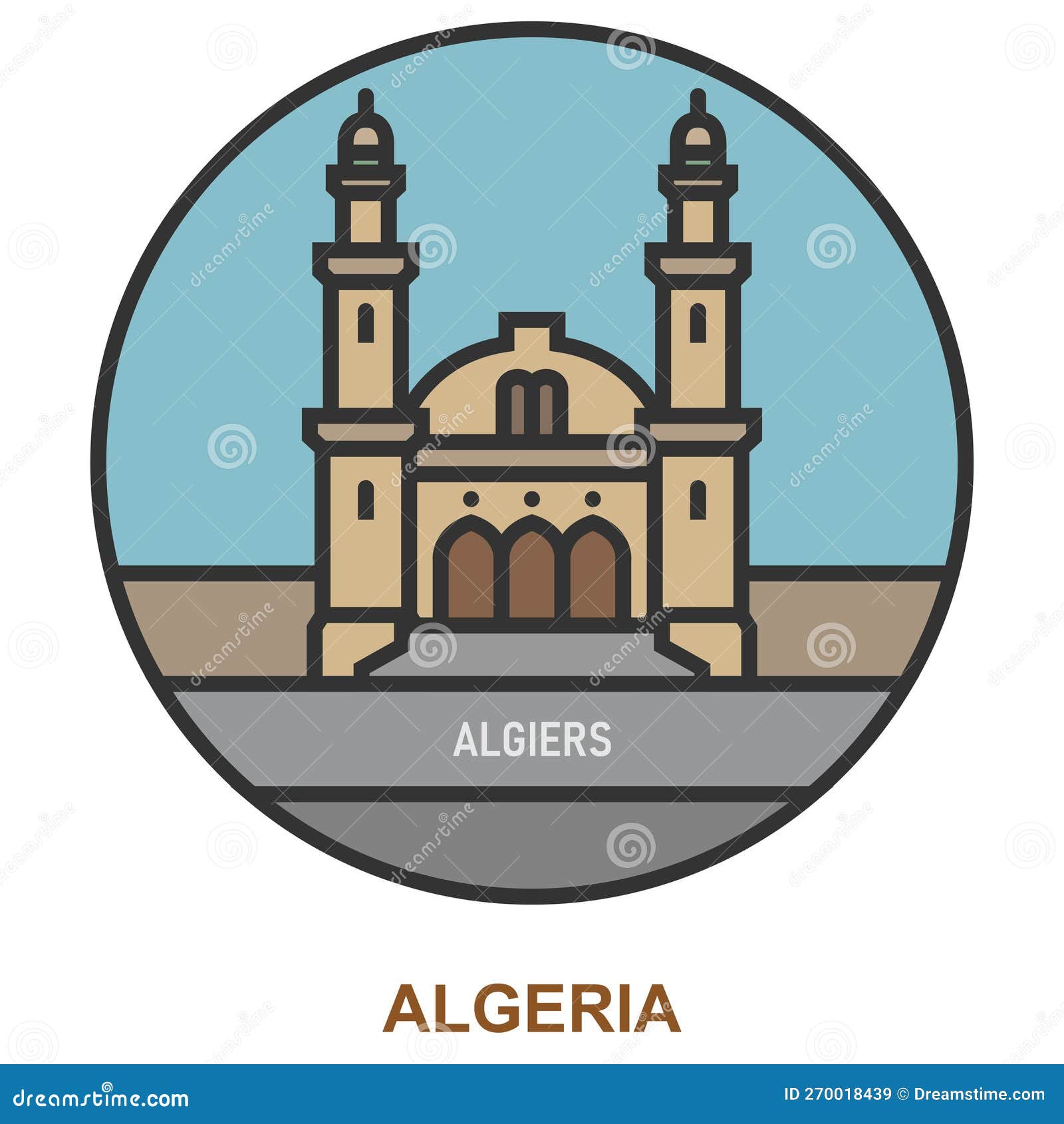 Algiers Flat Landmarks Vector Illustration. Algiers Line City With ...