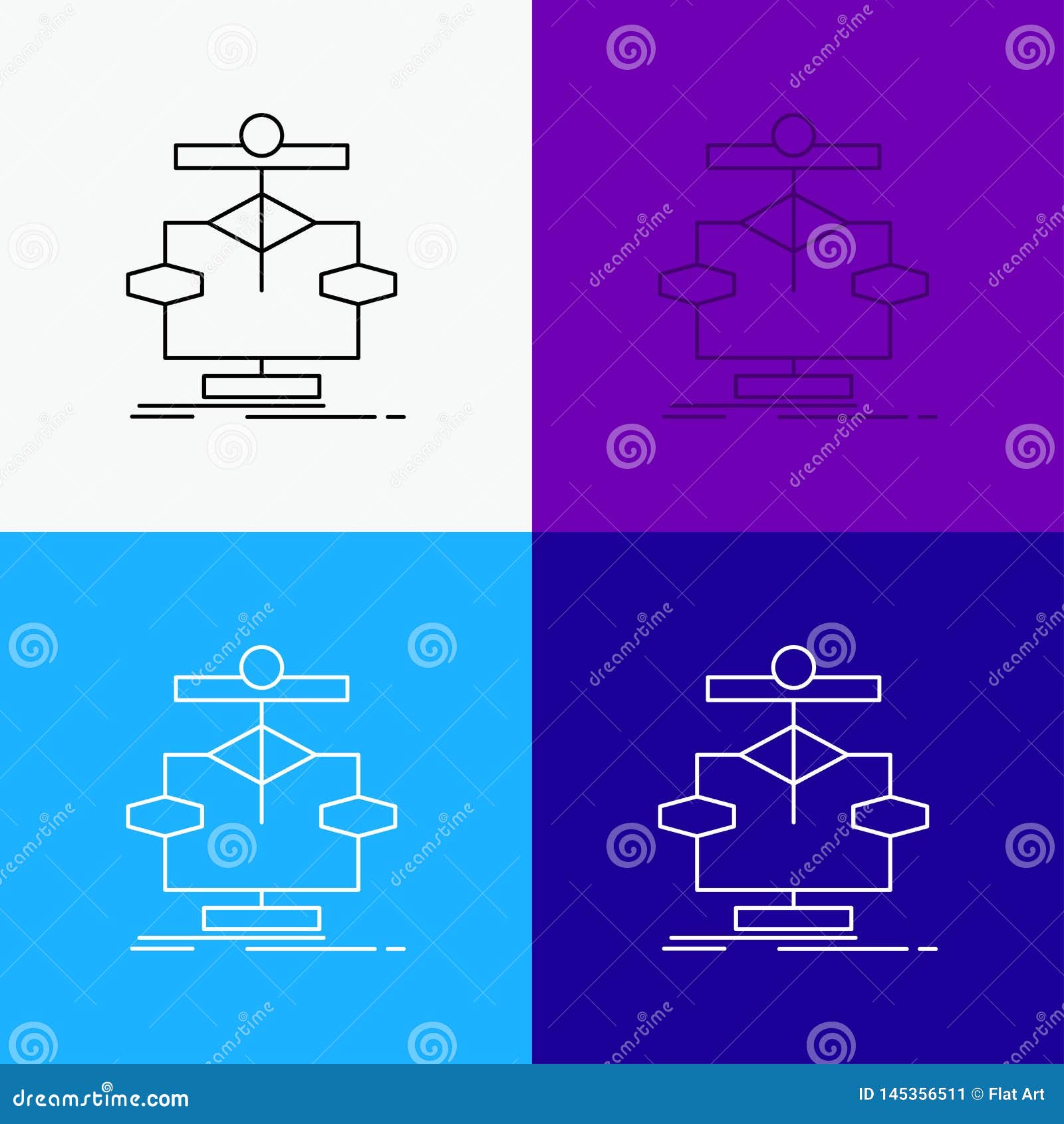 Algorithm, Chart, Data, Diagram, Flow Icon Over Various Background. Line Style Design, Designed ...