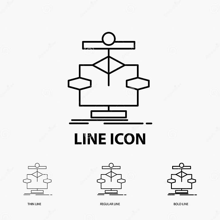 Algorithm Chart Data Diagram Flow Icon In Thin Regular And Bold Line Style Vector