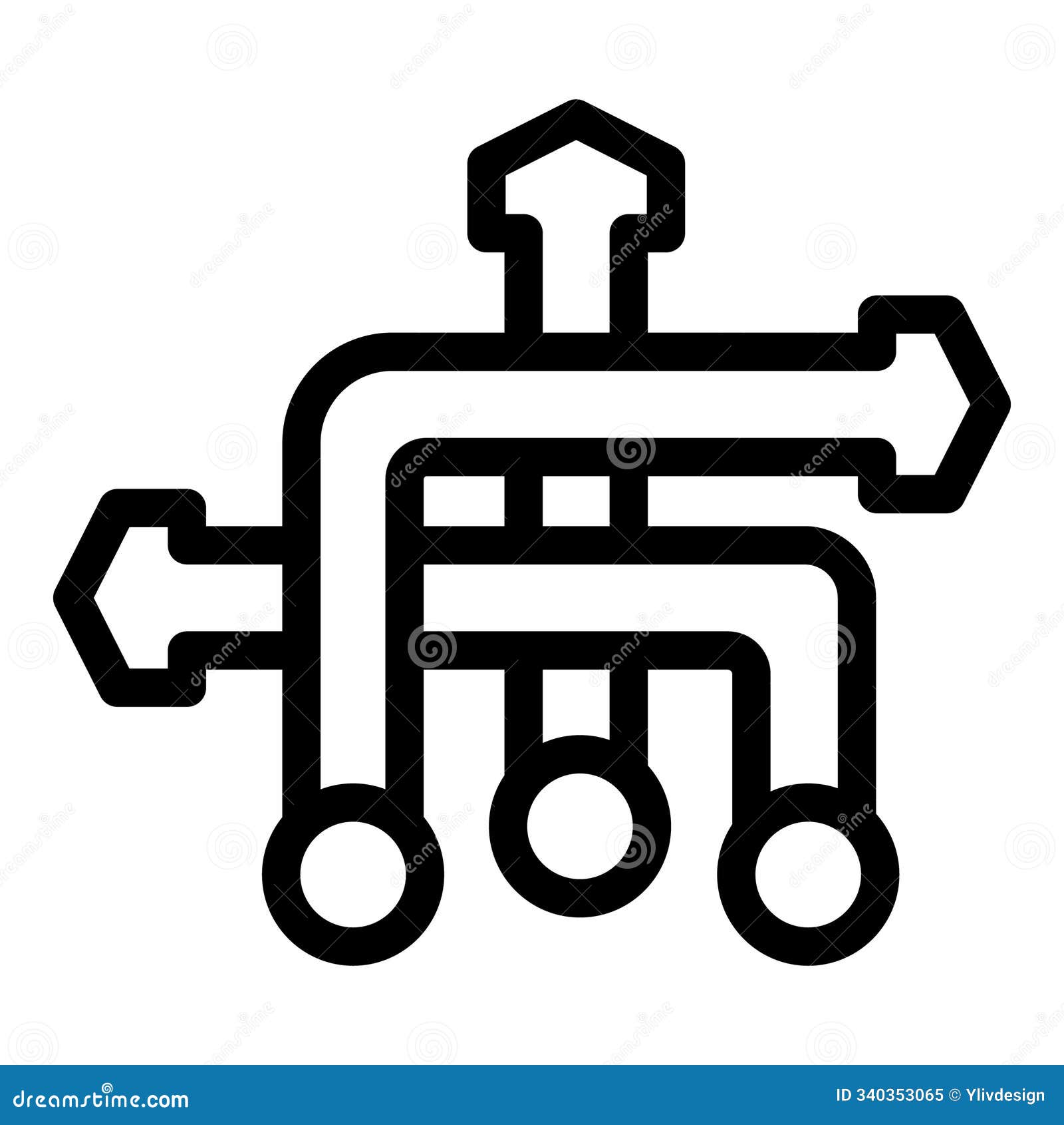 Algorithm Choosing Best Path Connecting Three Dots With Arrows Stock