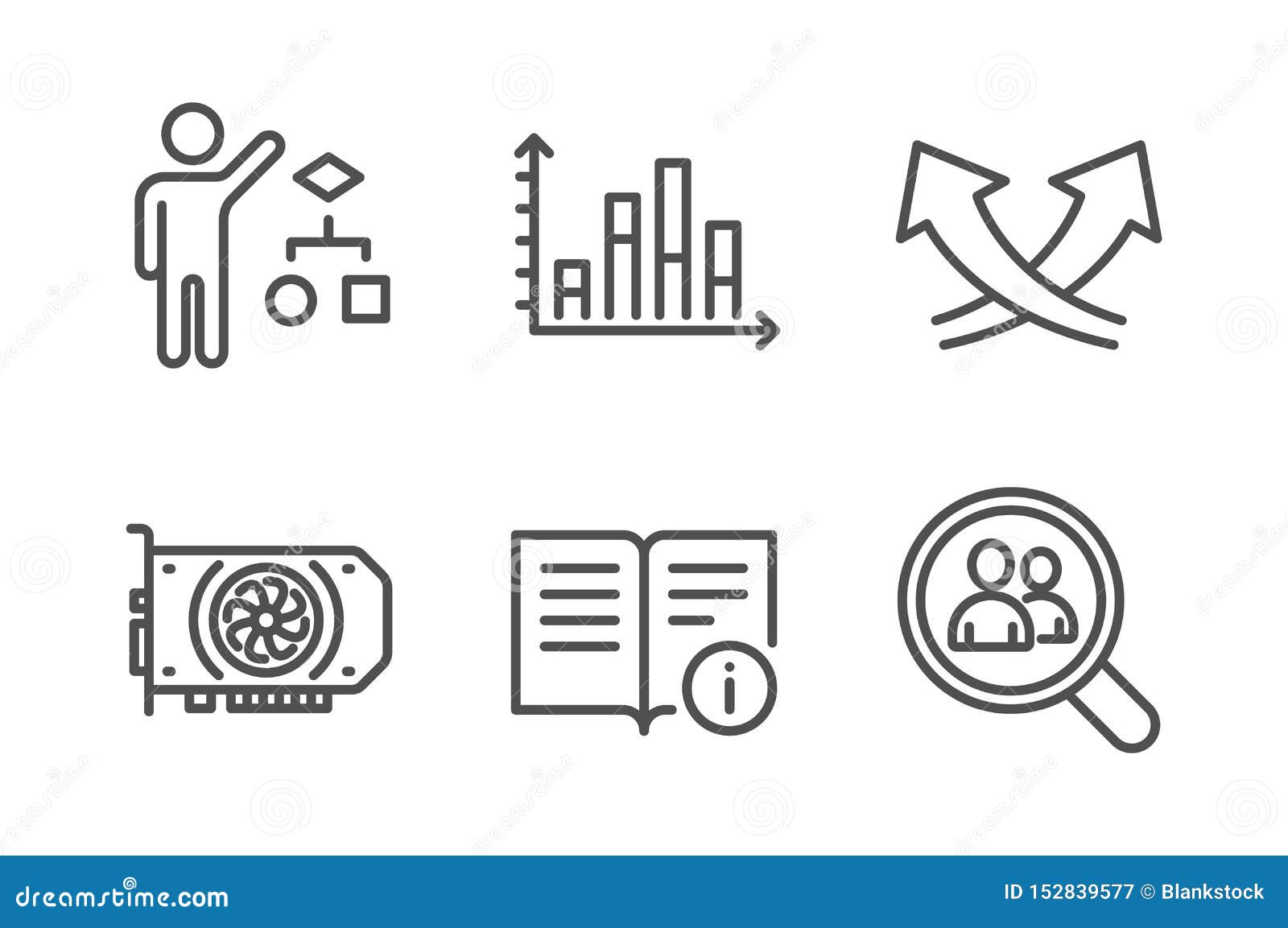 Algorithm, Gpu and Diagram Graph Icons Set. Intersection Arrows, Technical Info and Search ...