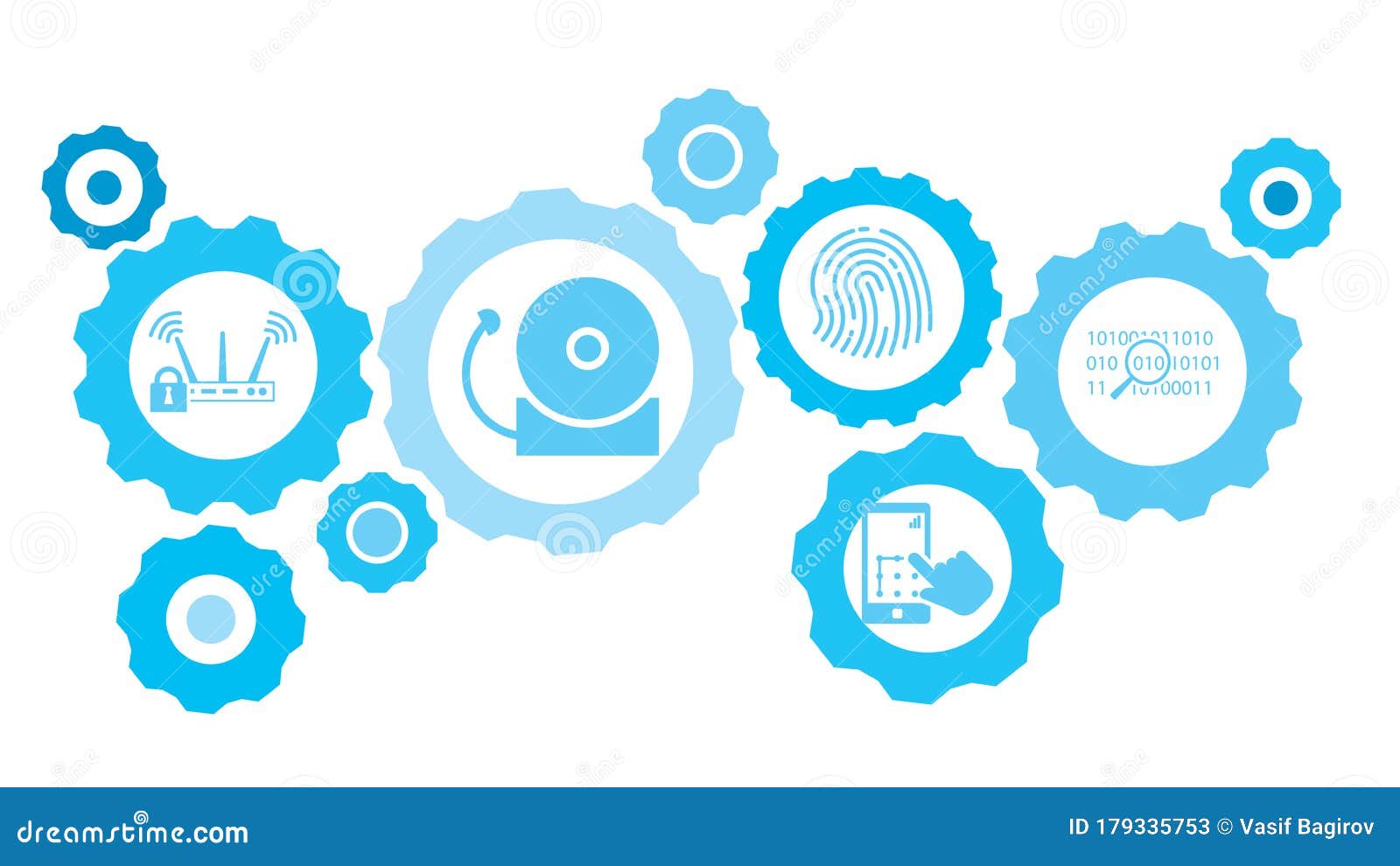 Algorithm, Search, Code Gear Blue Icon Set. Abstract Background with ...