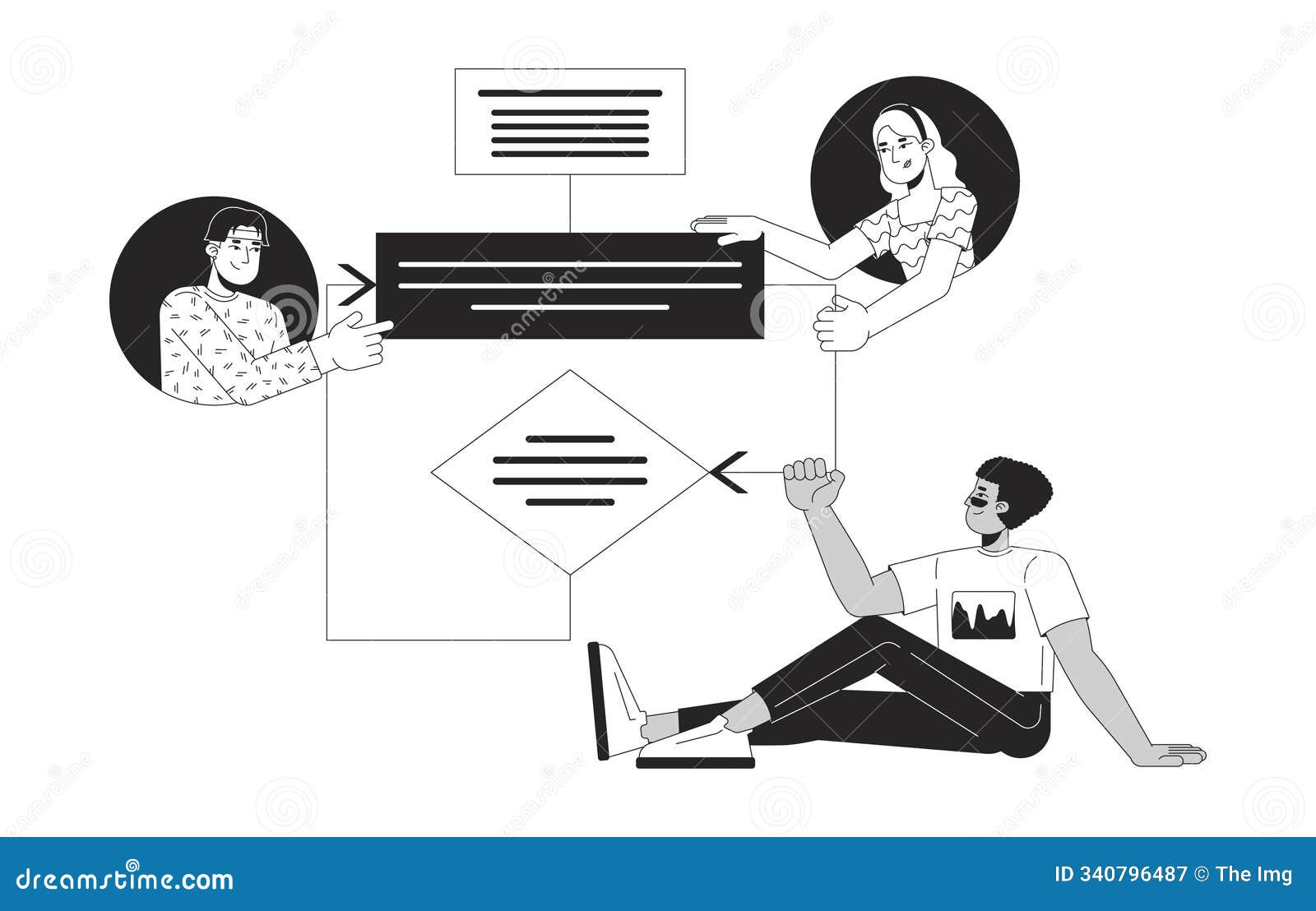 Algorithm in Software Development Black and White 2D Illustration ...