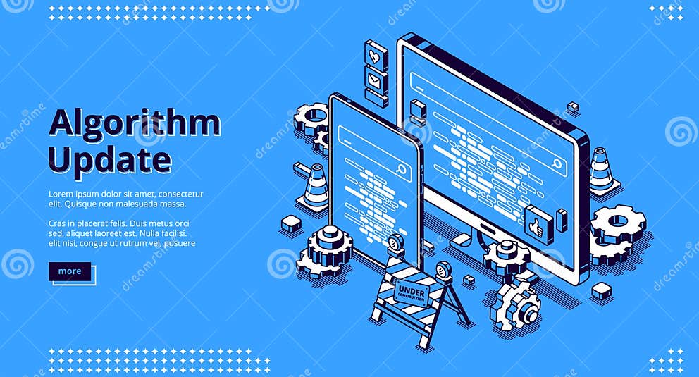 Algorithm Update Isometric Landing Programming Stock Vector