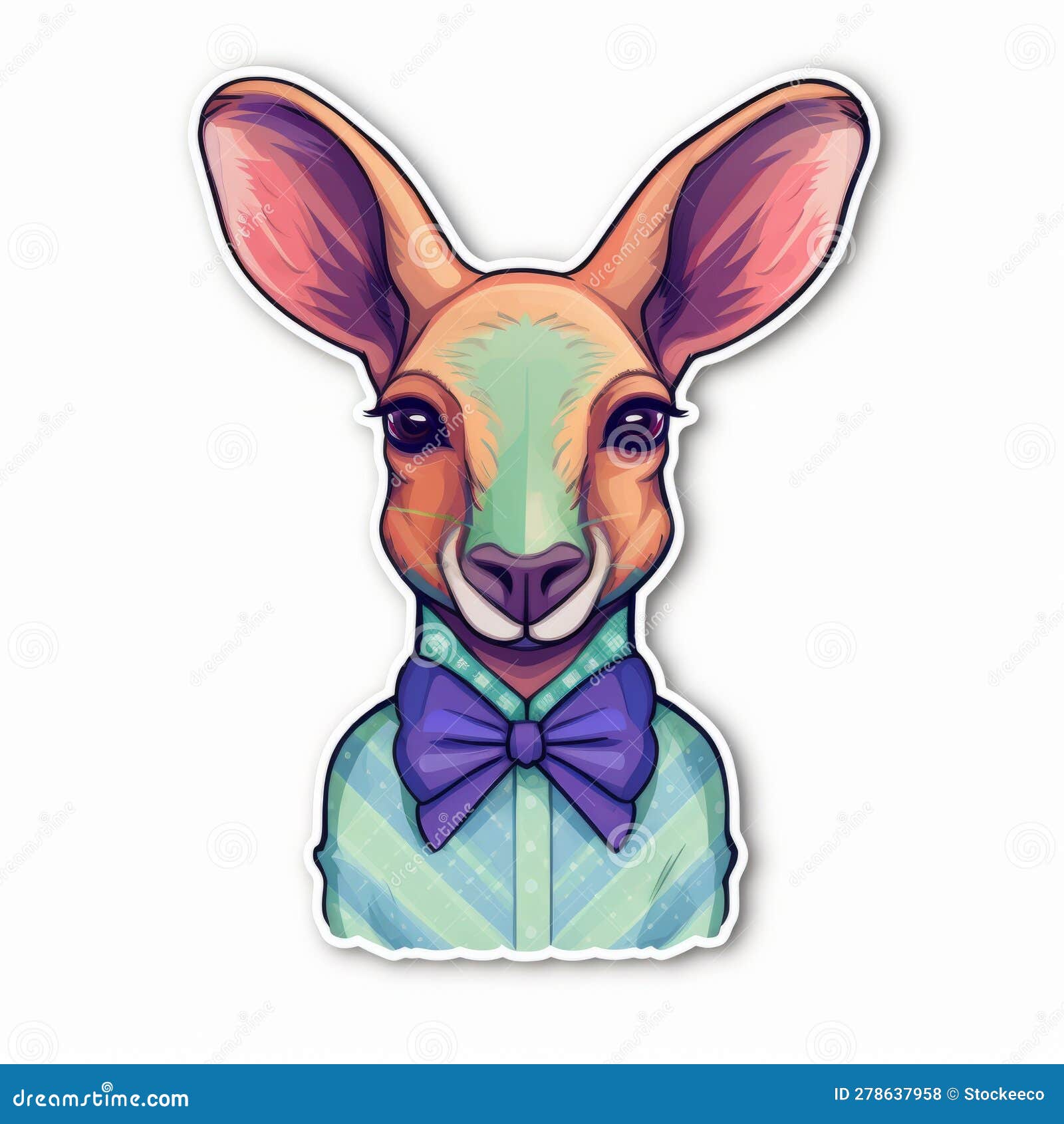 Colorful Kangaroo Sticker with Bow Tie on White Background Stock ...