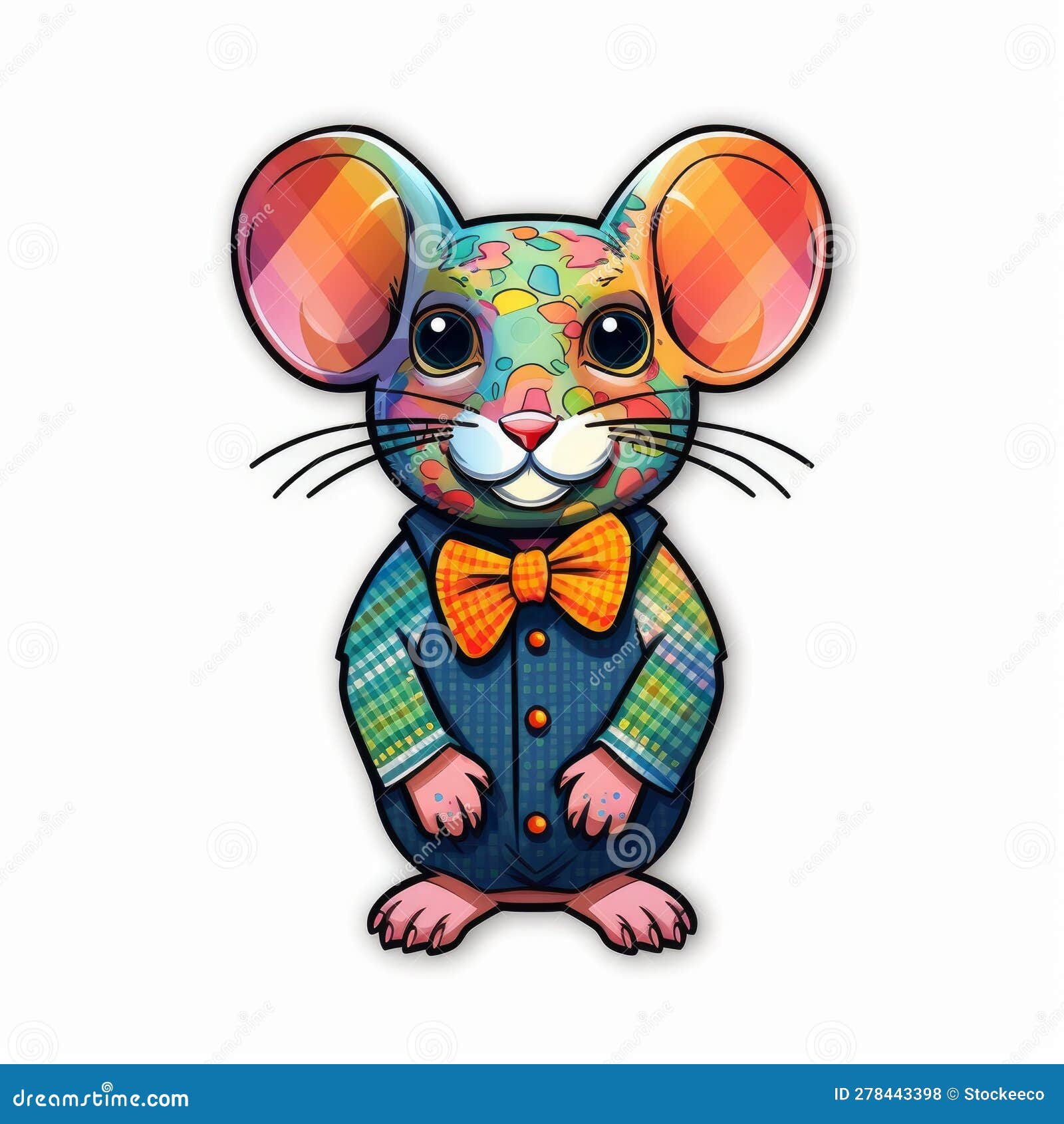 Colorful Mouse with Bow Tie Sticker on White Background Stock ...