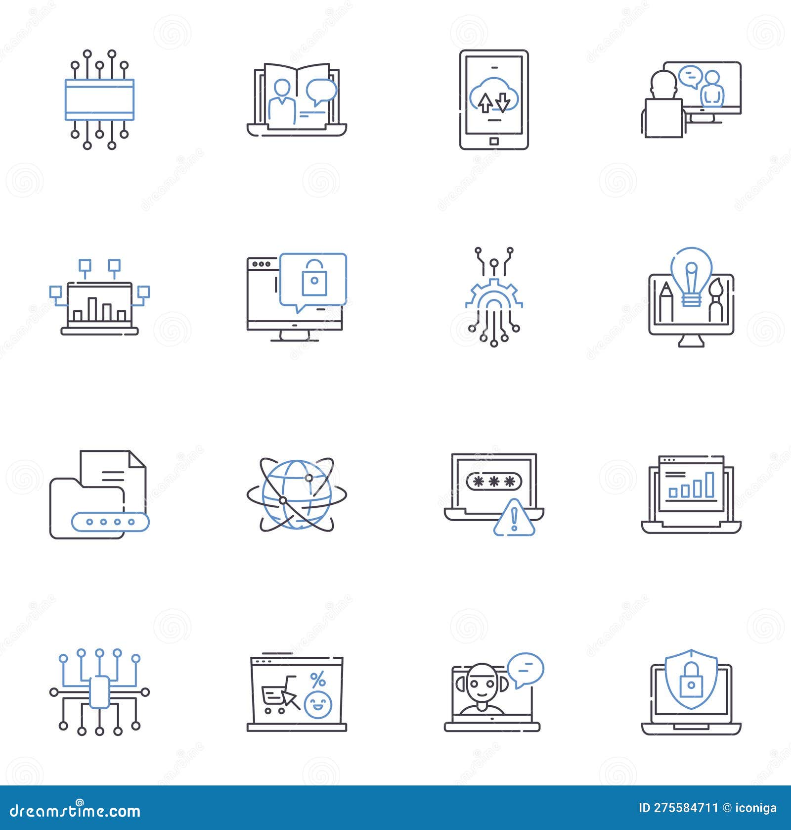 Algorithmic Line Icons Collection Computation Automation Mathematics Data Code