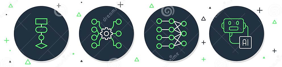 Algoritmo De Red Neuronal De Línea Establecida E Icono De Robot De ...