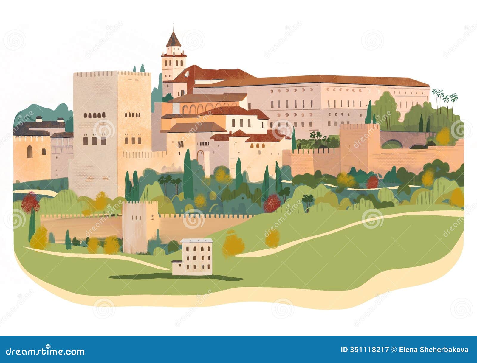 Alhambra. City In The USA. One Line Drawing Doodle Hand Drawn. Vector ...