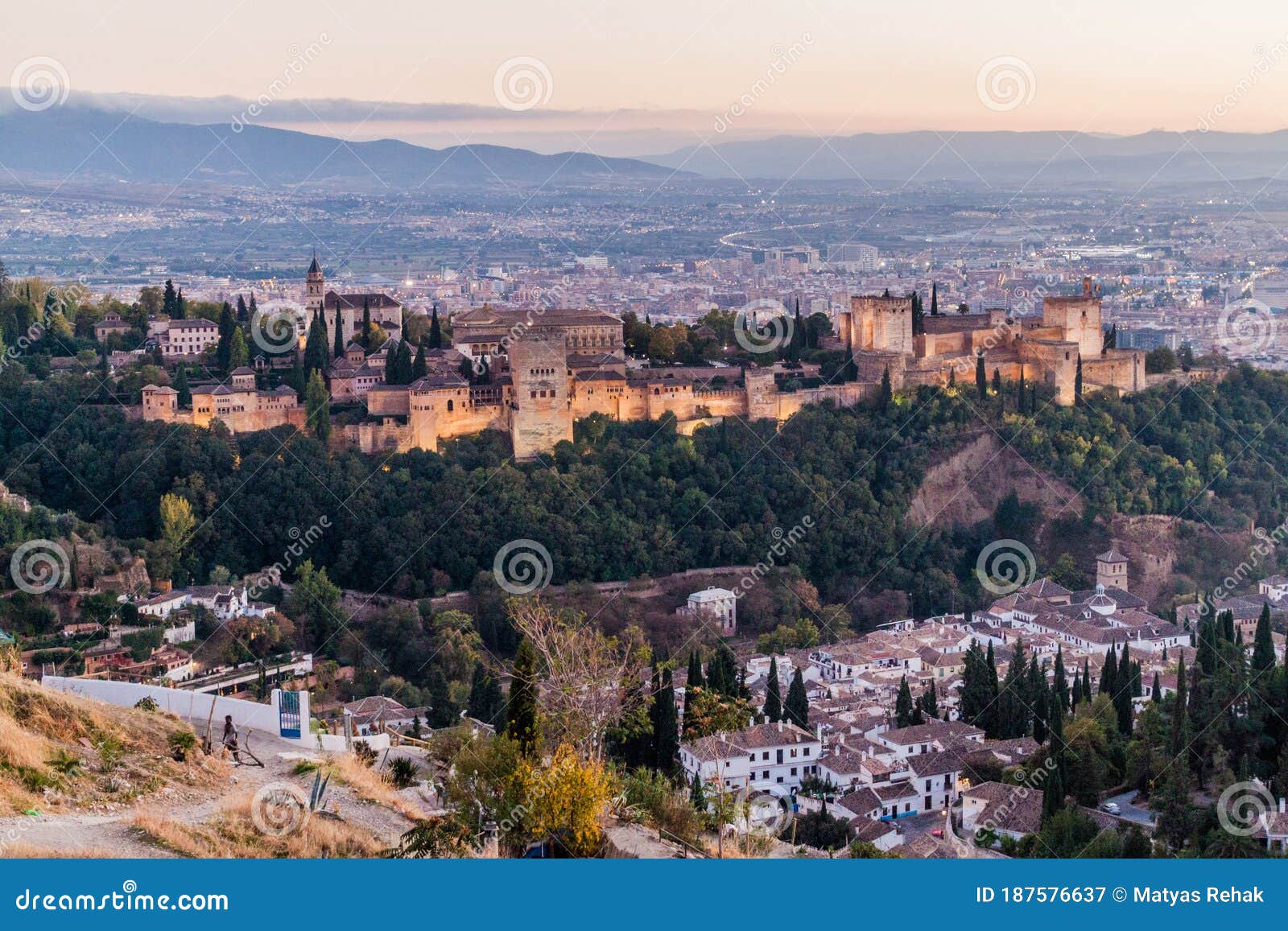 Alhambra in Granada during the Sunset, Spa Stock Image - Image of walls ...