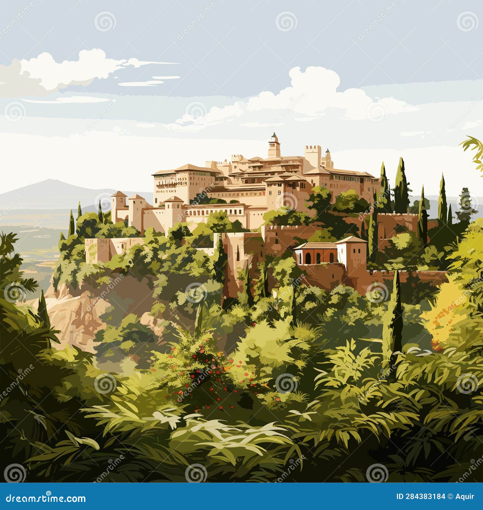 Alhambra Hand-drawn Comic Illustration. Alhambra. Vector Doodle Style ...