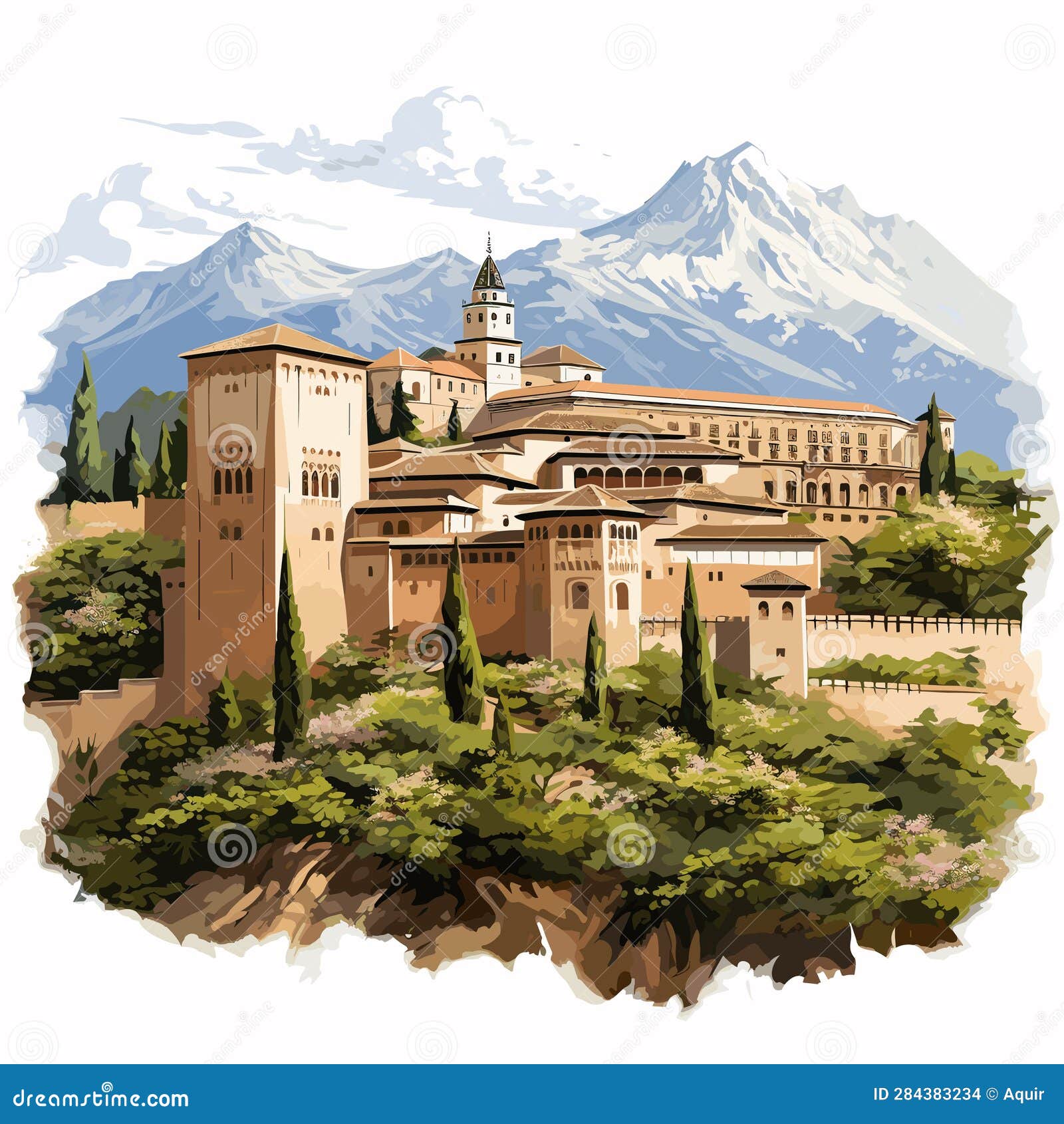 Alhambra Hand-drawn Comic Illustration. Alhambra. Vector Doodle Style ...