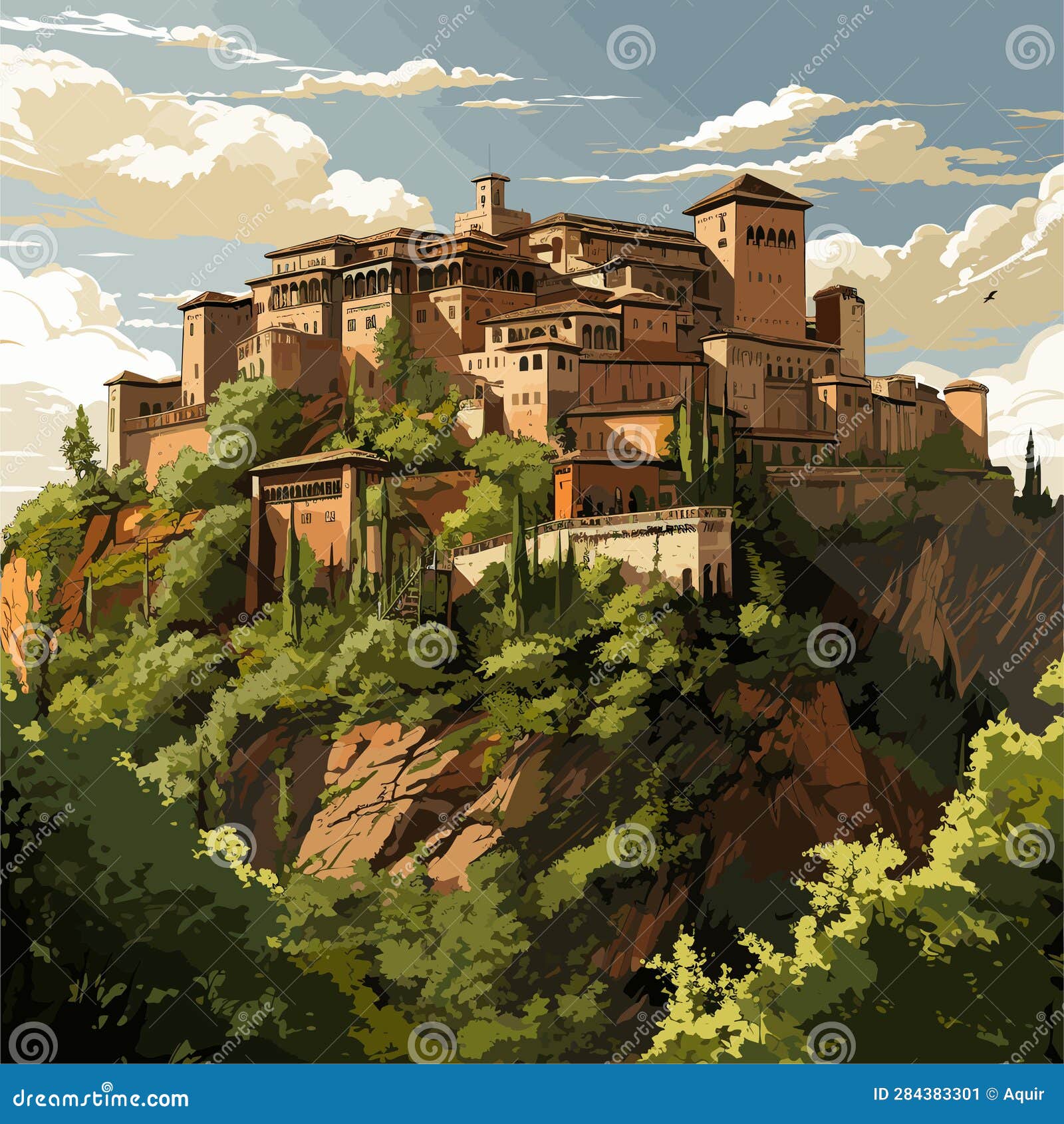 Alhambra Hand-drawn Comic Illustration. Alhambra. Vector Doodle Style ...