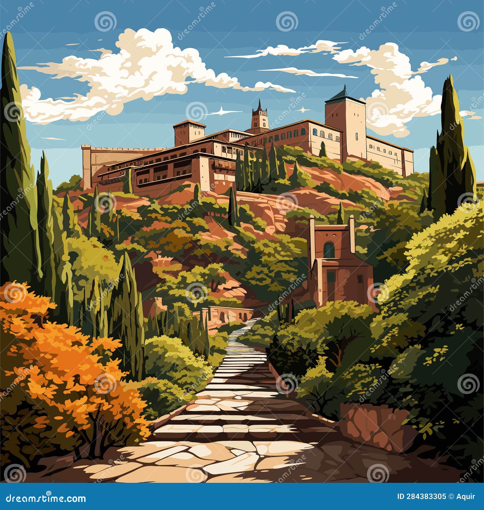 Alhambra Hand-drawn Comic Illustration. Alhambra. Vector Doodle Style ...