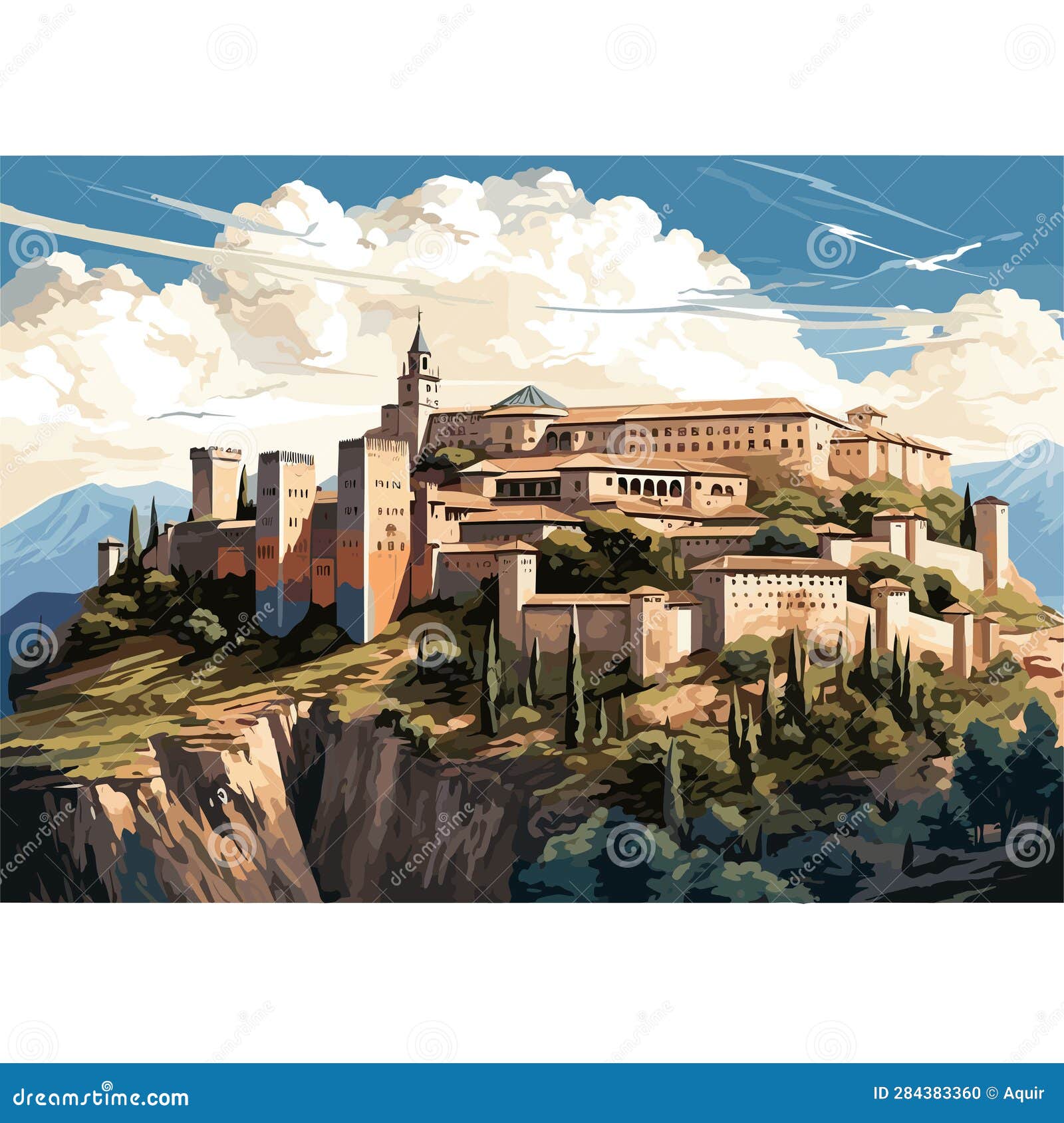 Alhambra Hand-drawn Comic Illustration. Alhambra. Vector Doodle Style ...
