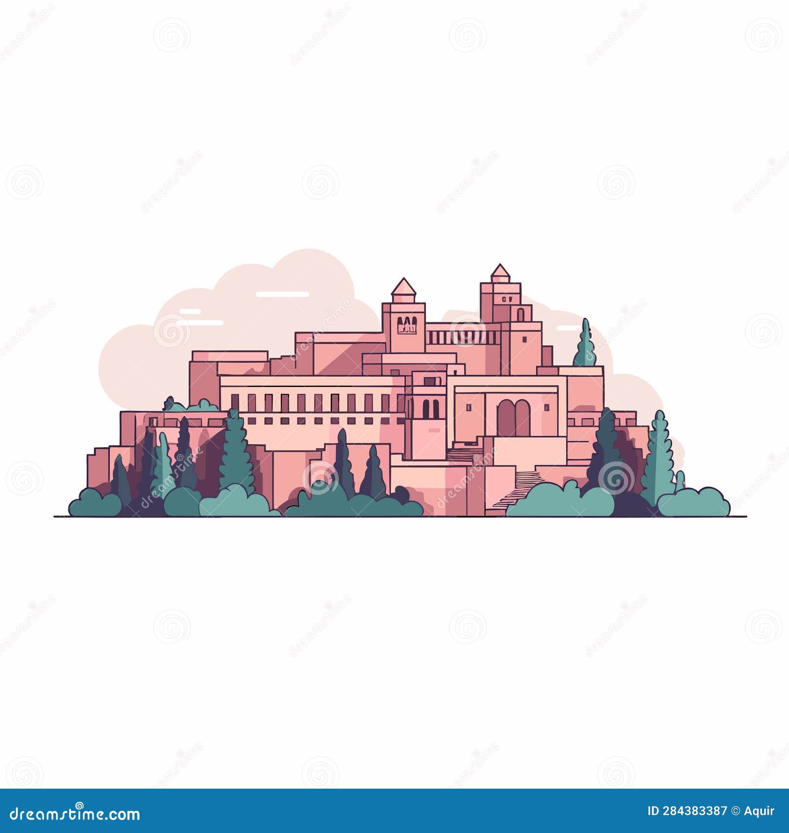Alhambra Hand-drawn Comic Illustration. Alhambra. Vector Doodle Style ...