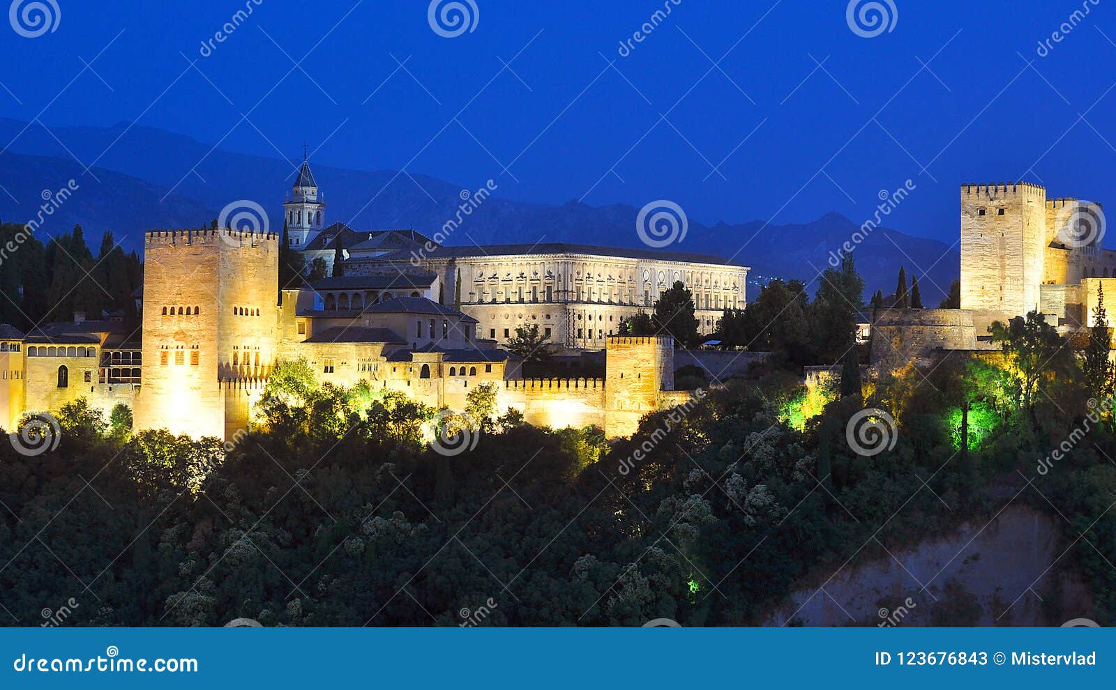 Alhambra at Night, Granada, Spain Stock Image - Image of hill, night ...