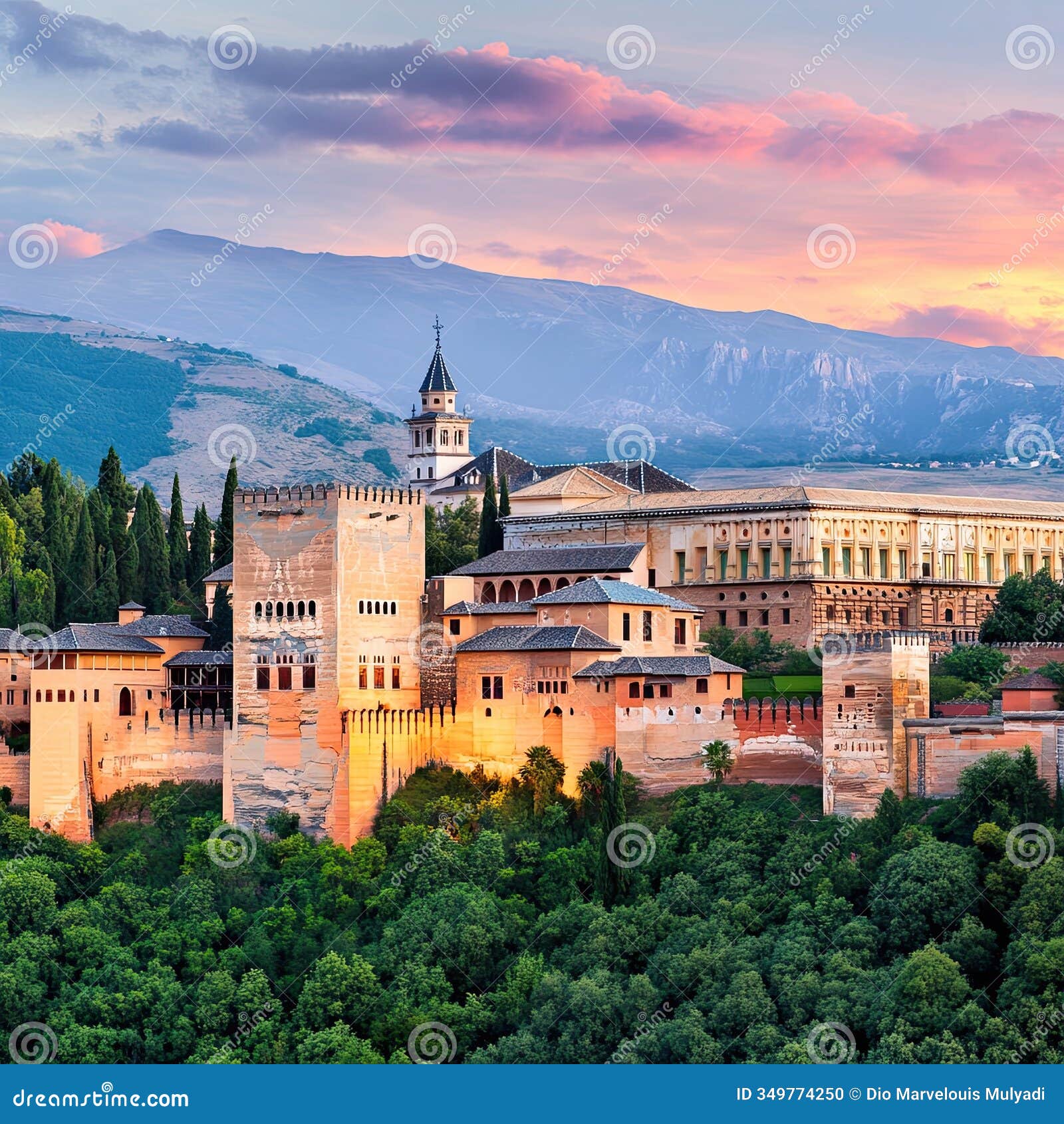 Alhambra Castle On The Slopes. Illustration. Royalty-Free Stock ...