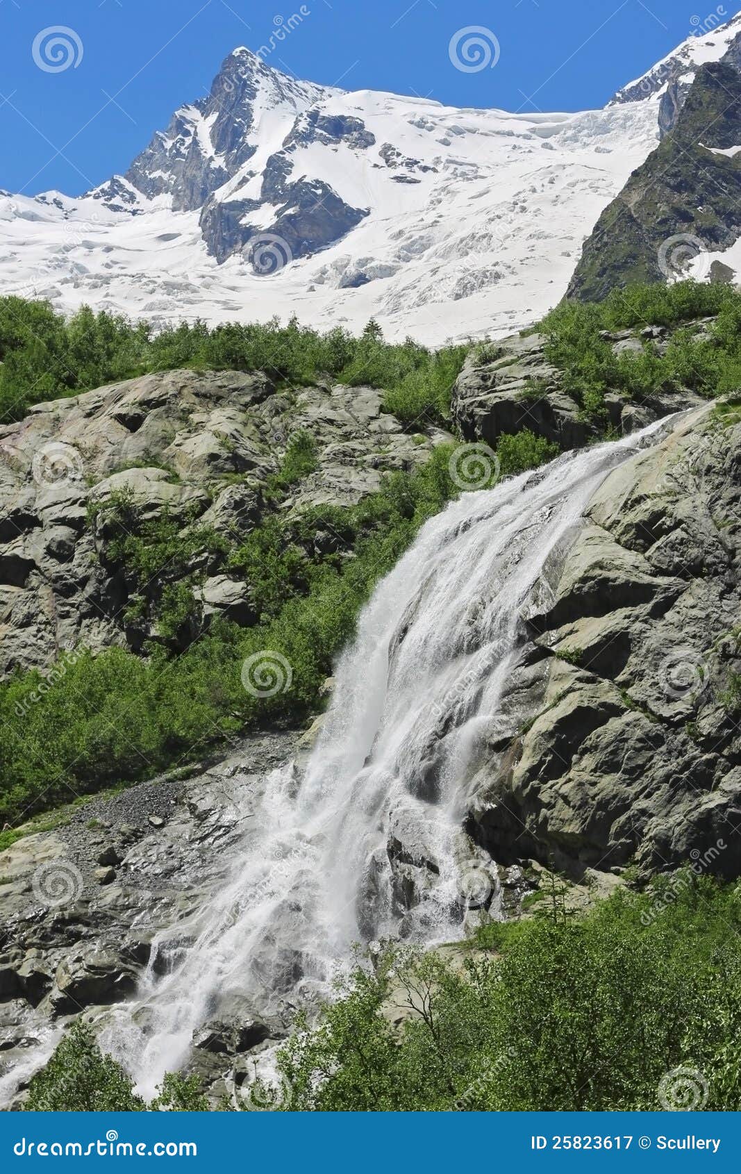 Alibek Waterfall. Dombay Mountains Stock Image - Image of bright, great ...