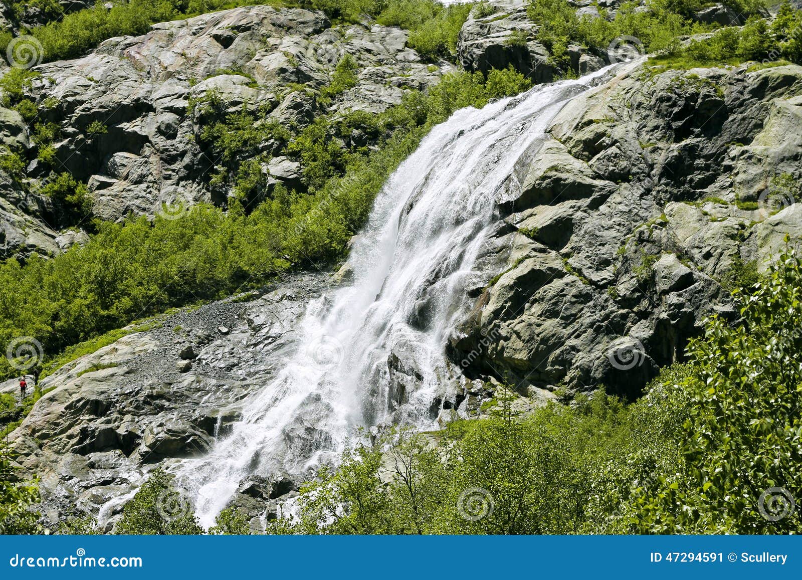 Alibek Waterfall. Dombay Mountains Stock Image - Image of nature ...