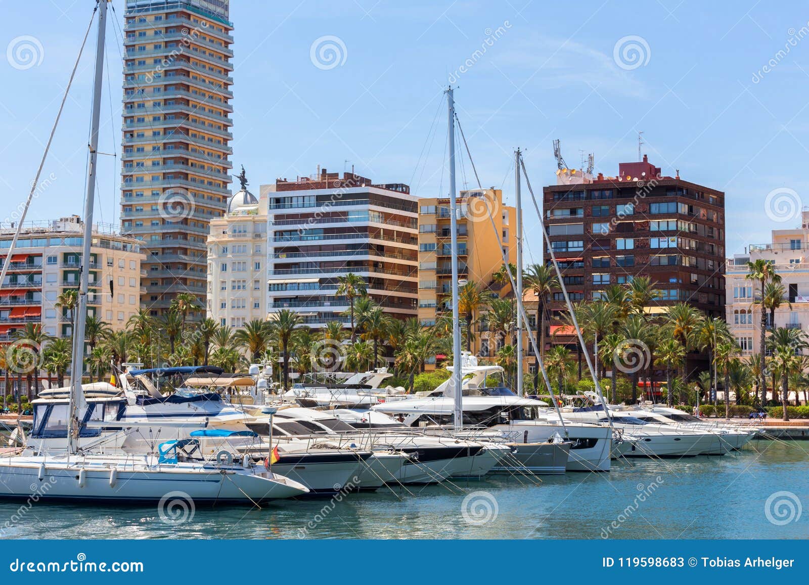 Alicante harbor spain editorial stock photo. Image of europe - 119598683