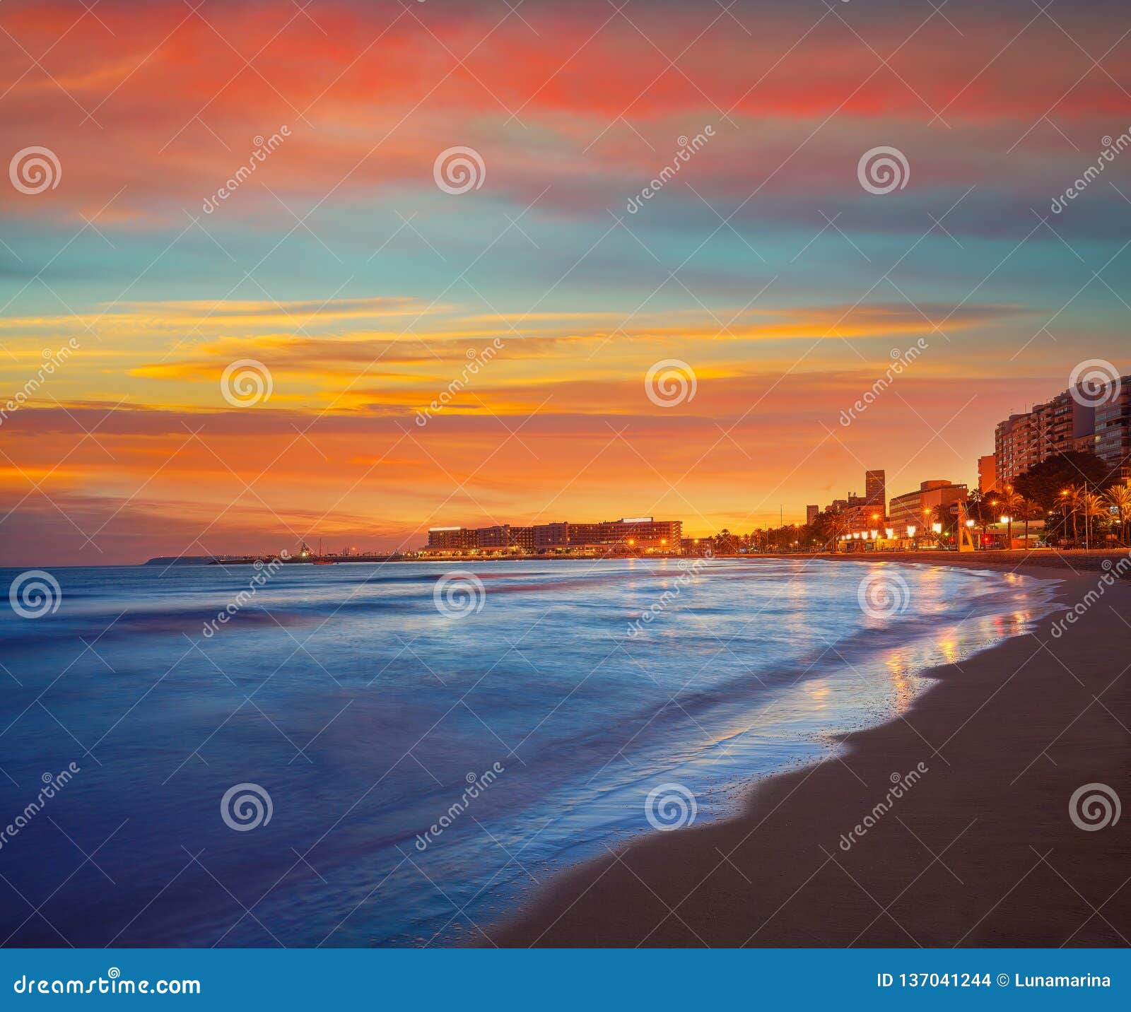 Alicante Skyline at Sunset from Postiguet Stock Photo - Image of blue ...
