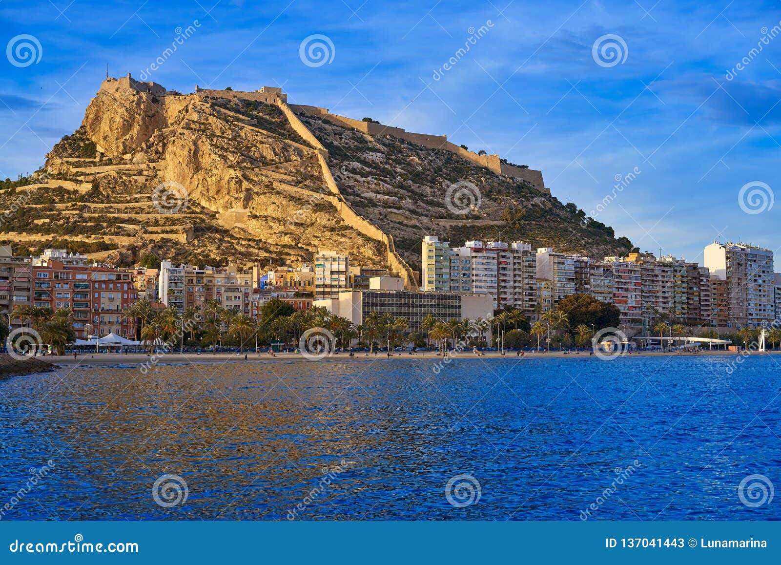 Alicante Skyline at Sunset from Postiguet Stock Image - Image of blanca ...