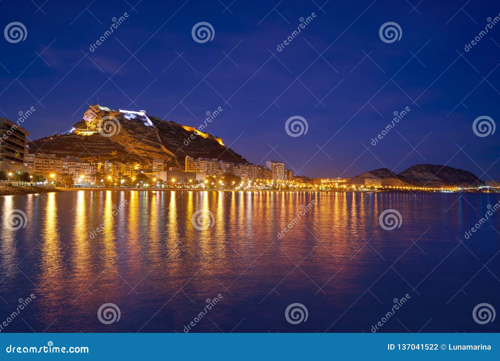Alicante Skyline at Sunset from Postiguet Stock Photo - Image of ...