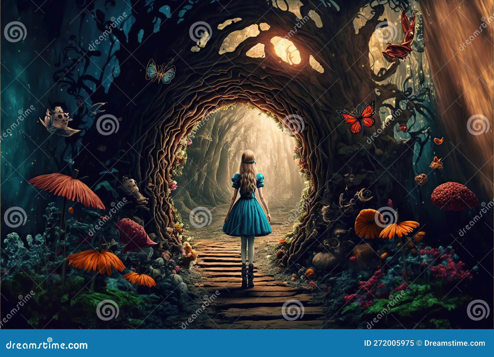 Alice in the Magical Forest Stock Illustration - Illustration of ...