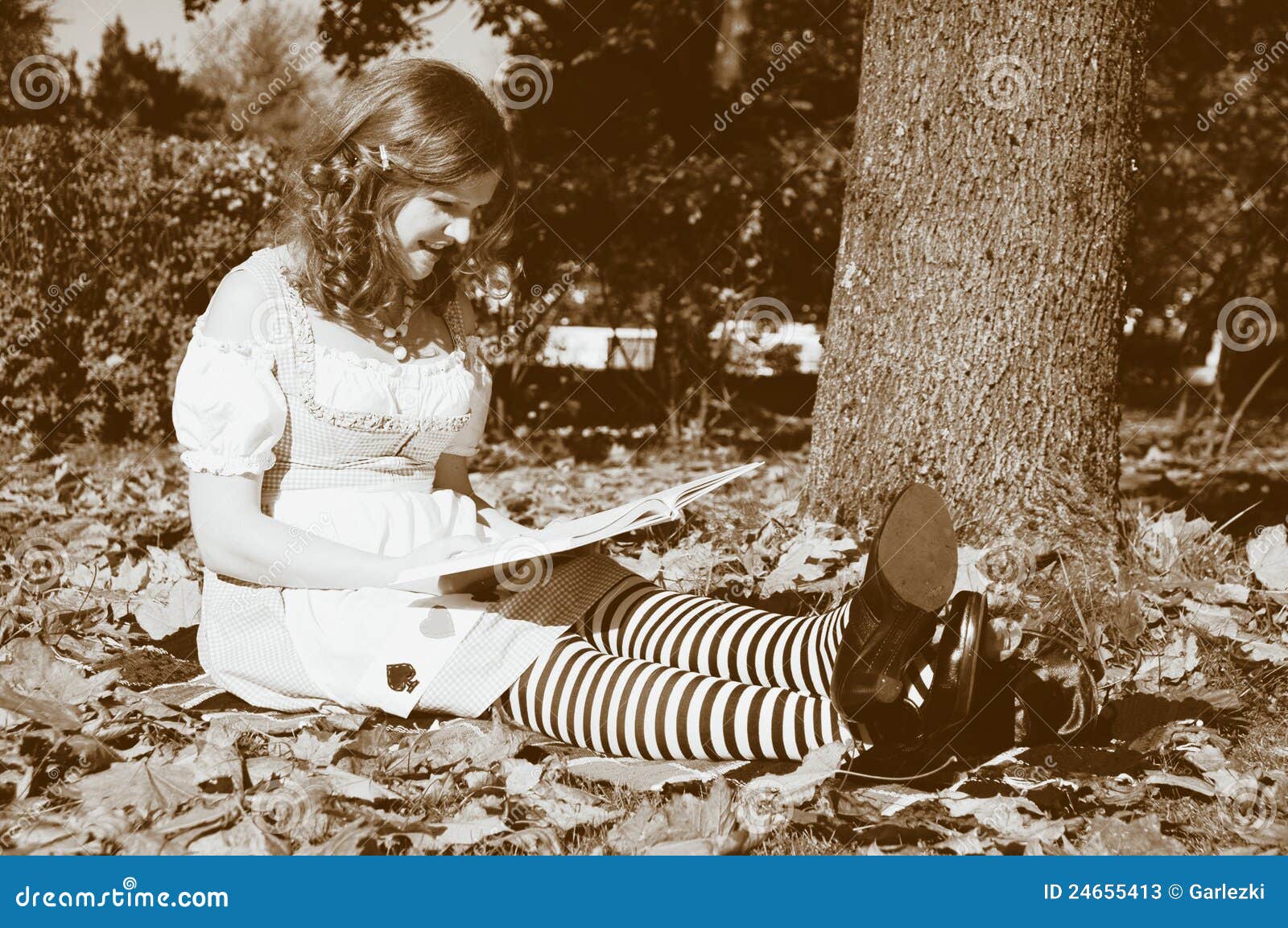 Alice reading a book stock image. Image of sepia, wonderland - 24655413