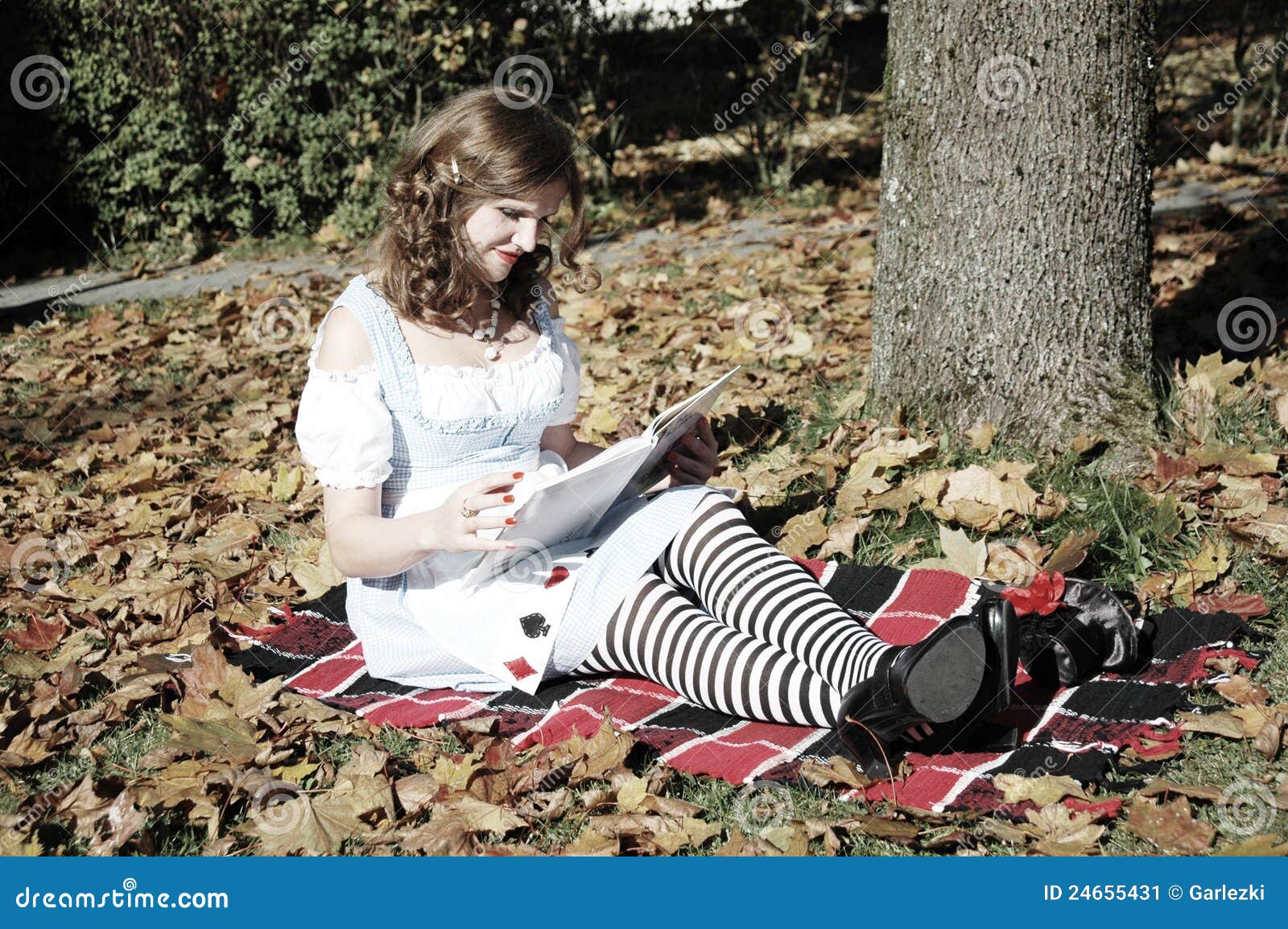 Alice reading a book stock image. Image of wonderland - 24655431