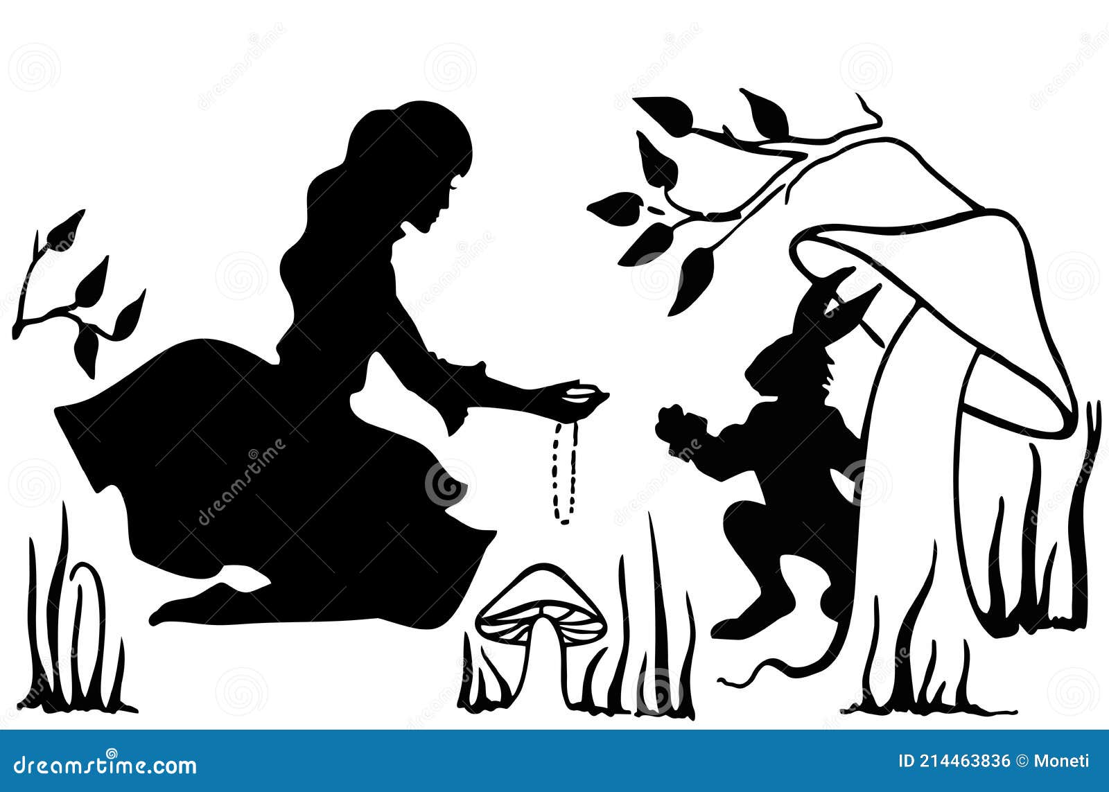Alice and the White Rabbit. Drawing Ink. Silhouette. Vector, Isolate ...