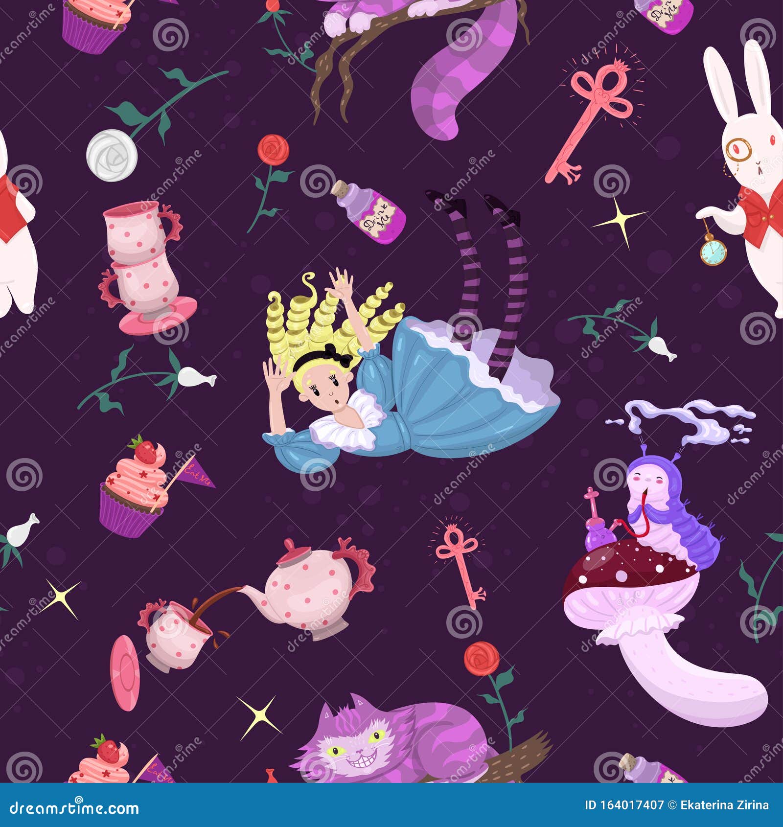 Alice in Wonderland Seamless Pattern. Vector Graphics Stock ...