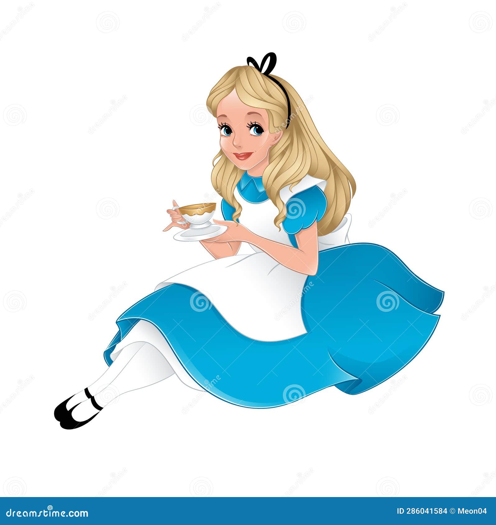 Alice in Wonderland Sitting and Drinking Tea Stock Illustration ...