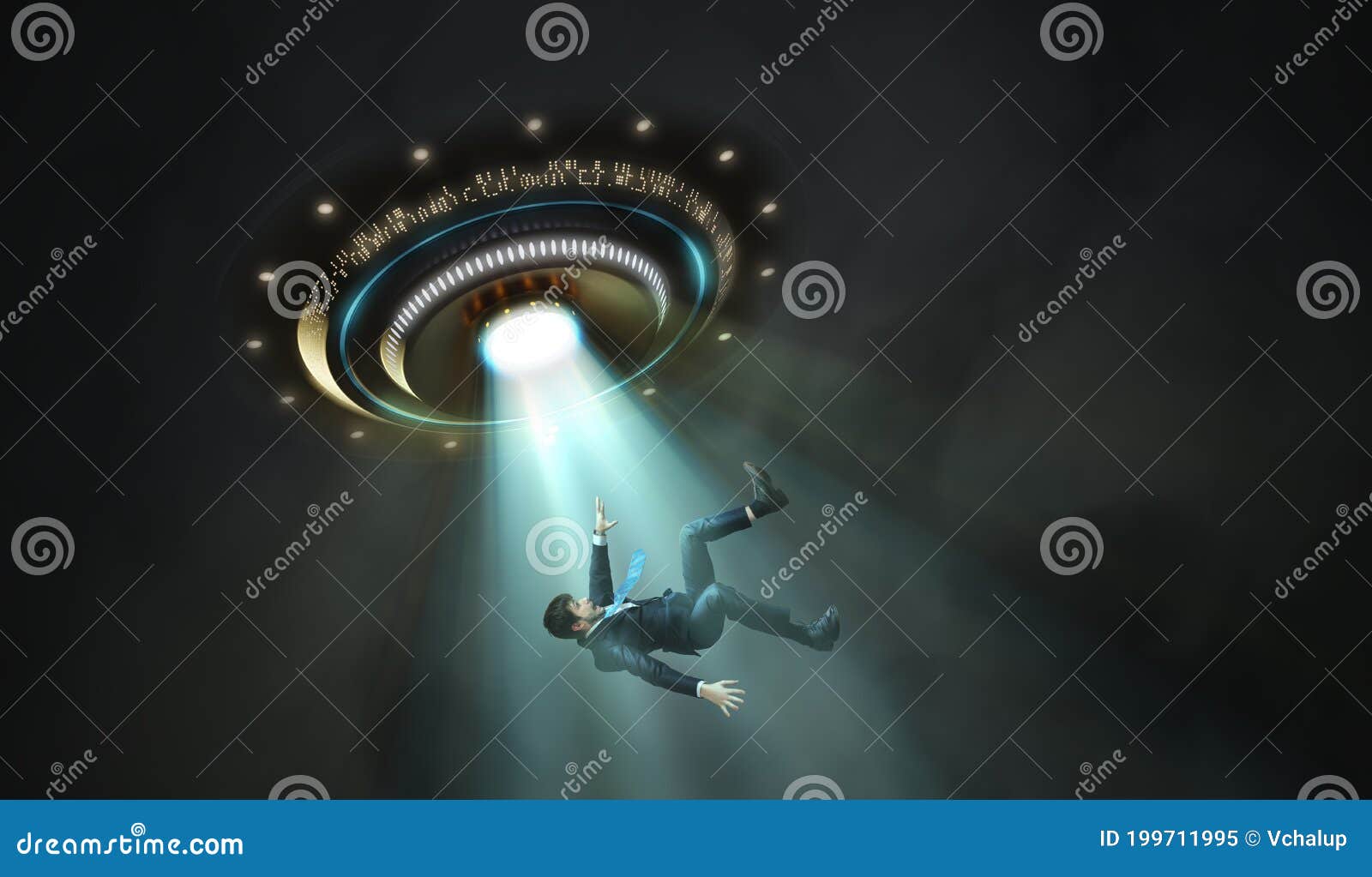 Alien Abduction Concept. Young Man is Abducted by UFO. Stock ...