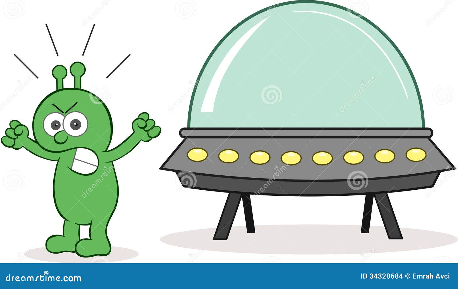 Alien Angry with Spaceship stock vector. Illustration of cute - 34320684