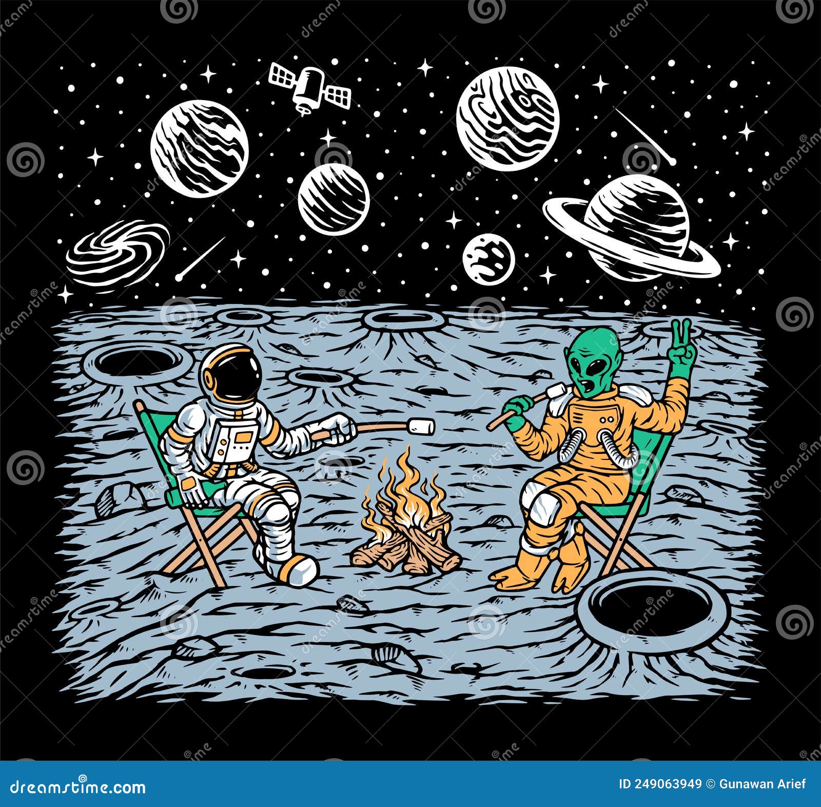 Astronaut Chilling On The Planet Illustration Cartoon Vector ...